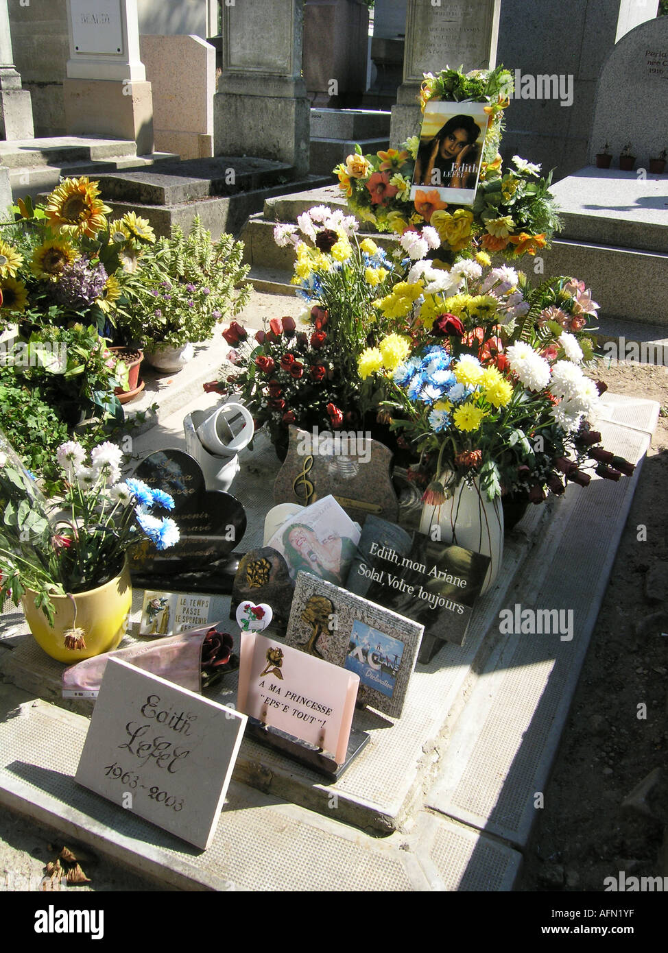 crypt of singer Edith Lefel Pere Lachaise cemetery Paris France Stock ...