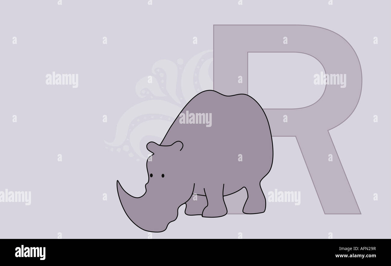 The letter R with a rhinoceros Stock Photo - Alamy