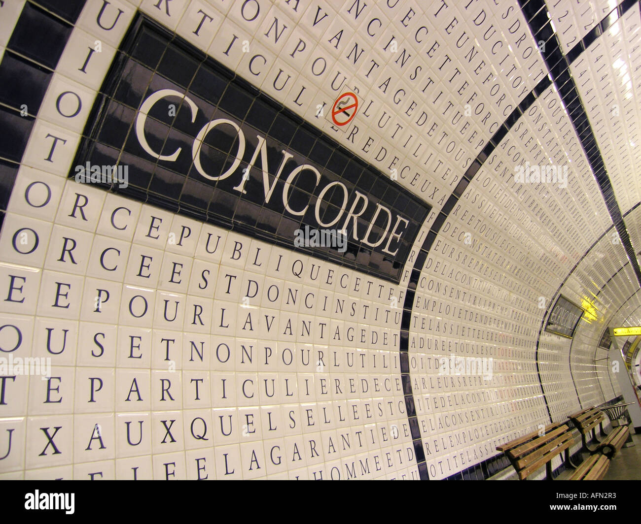 Tiled walls of Concorde tube station on Paris underground system France ...