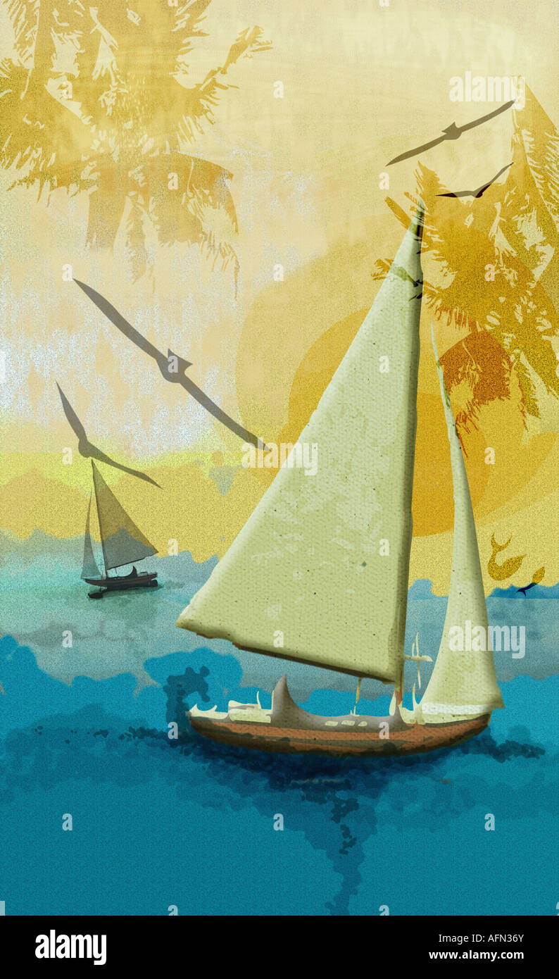 Two sail boats in the sea Stock Photo - Alamy