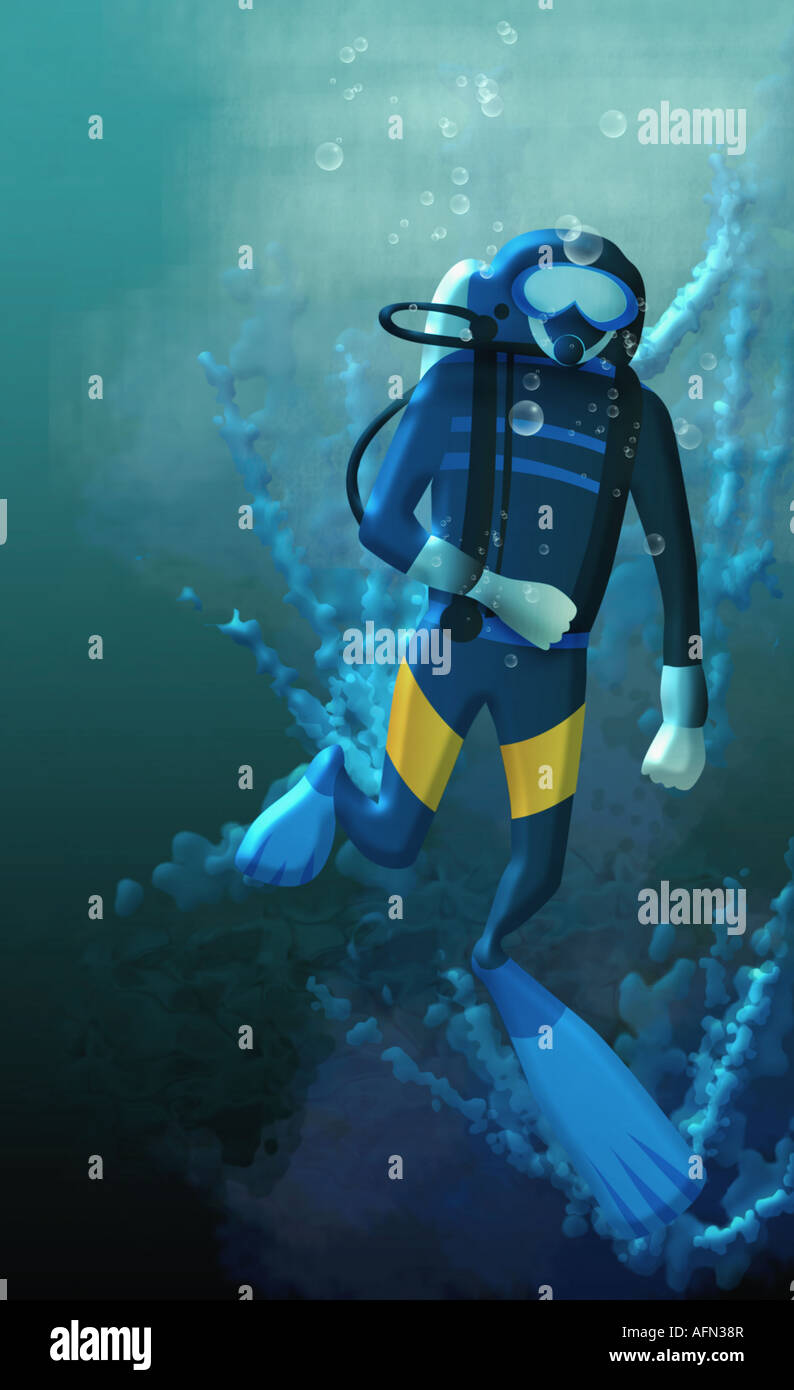 Scuba diver standing underwater Stock Photo - Alamy