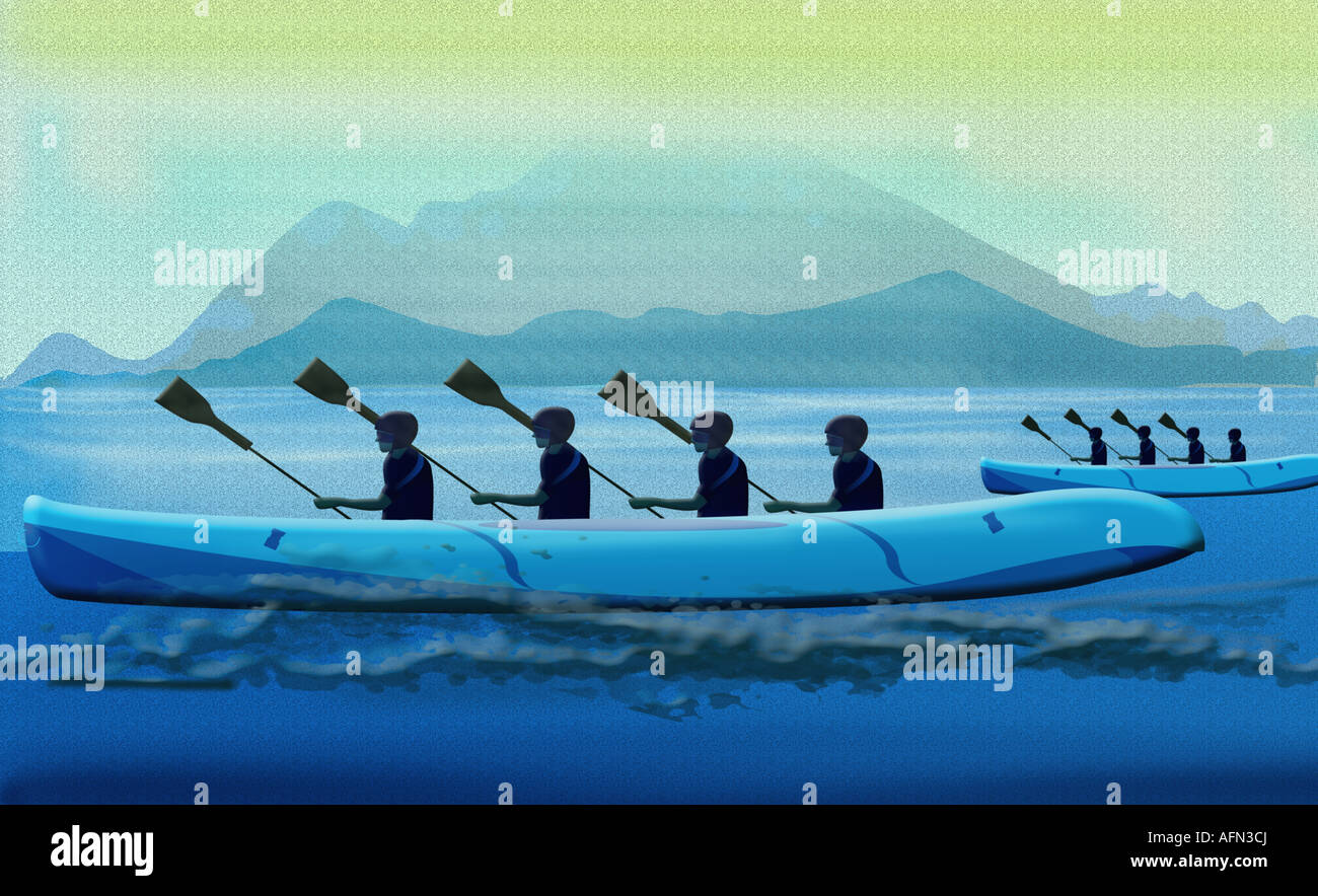 Side profile of a Group of People in a boat race Stock Photo - Alamy