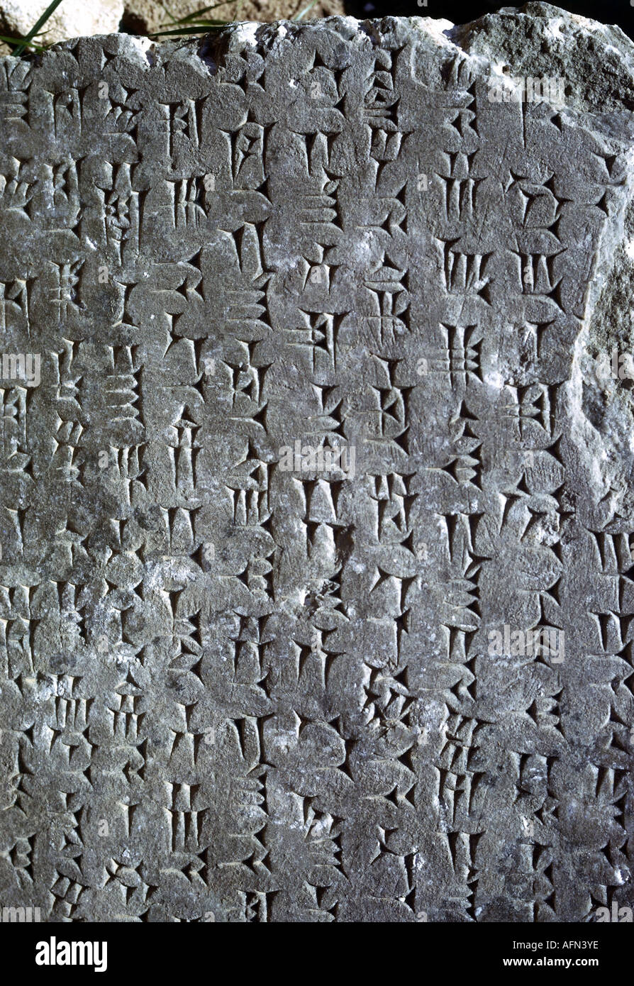writing, scripture, cuneiform script, Assyrian clay tablet, detail ...