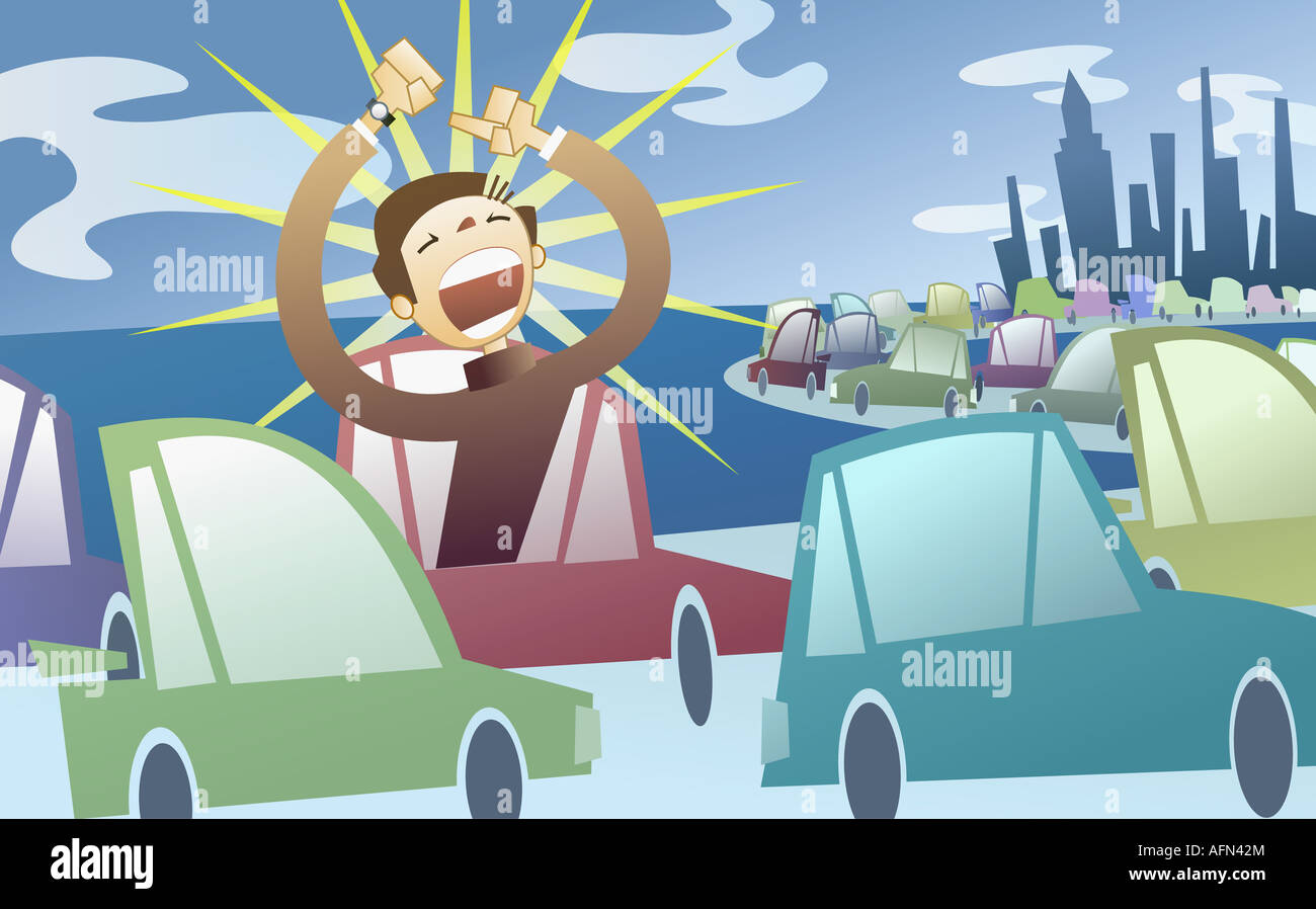 Man shouting with frustration in a traffic jam Stock Photo - Alamy