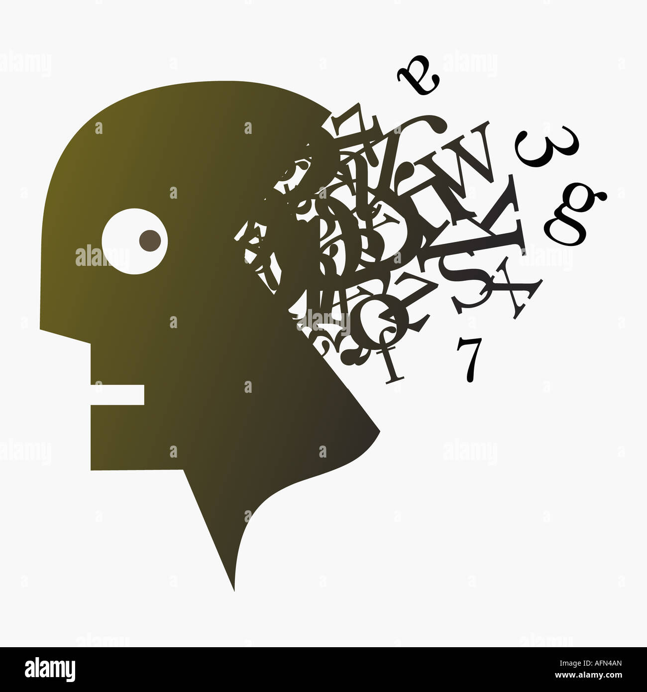 Numbers and letters coming out of a human head Stock Photo - Alamy