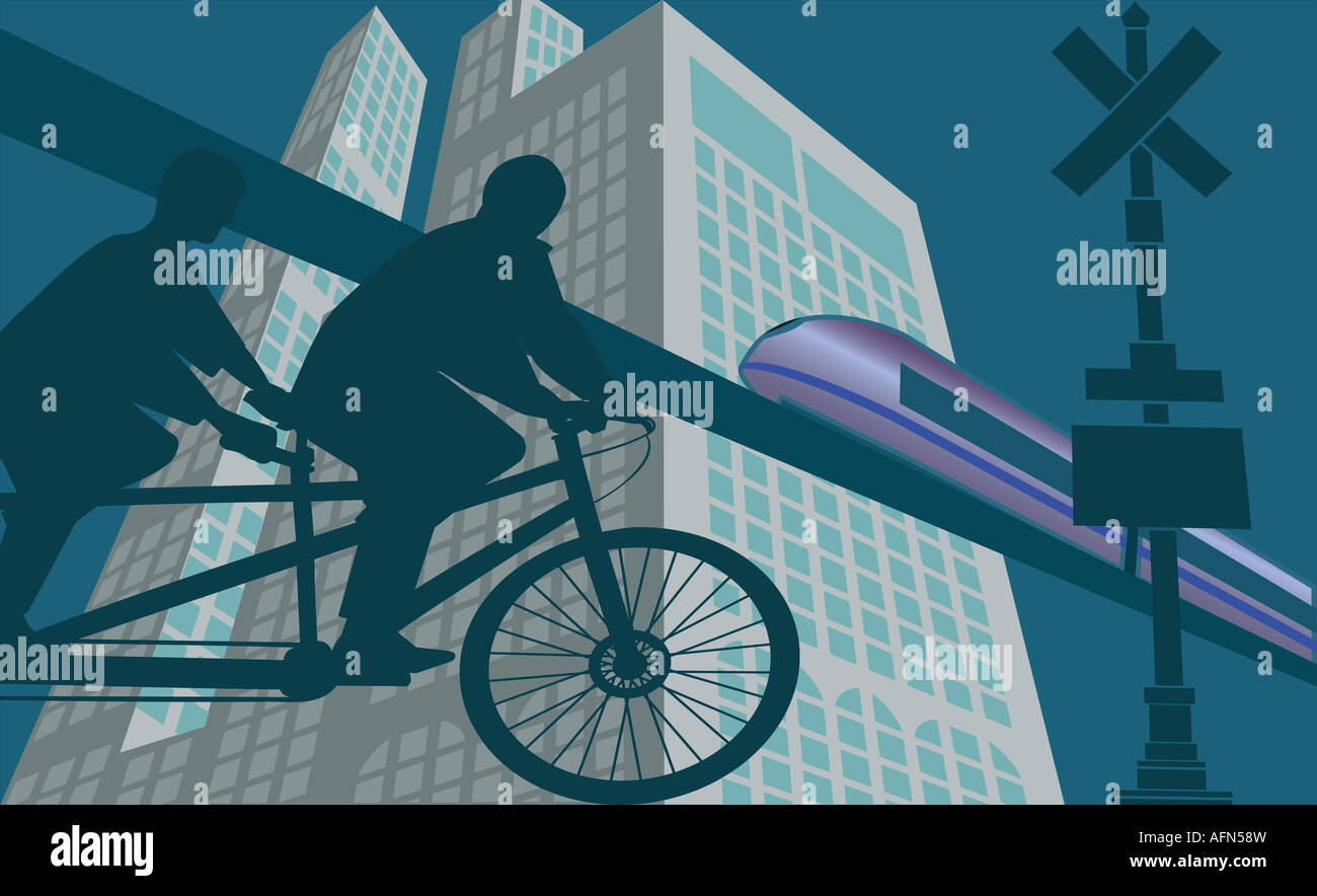 Silhouette of two people riding a tandem bicycle Stock Photo - Alamy