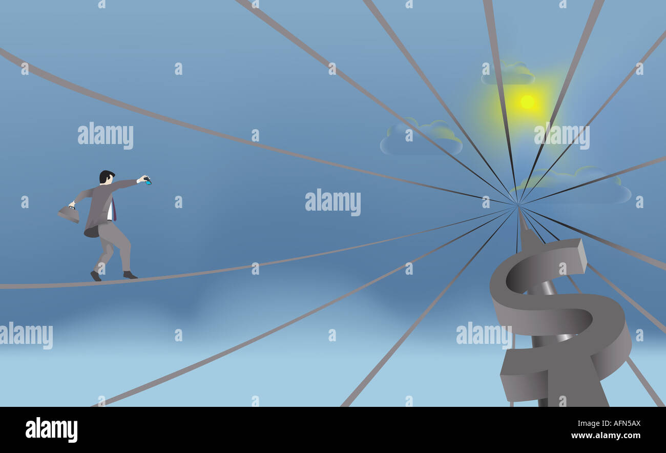 Businessman walking on a wire Stock Photo - Alamy