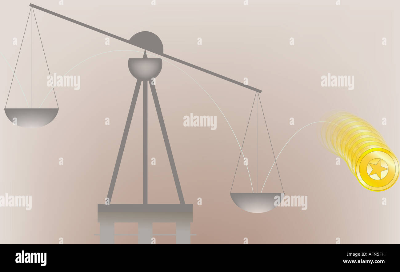 Coin on a weighing scale Stock Photo - Alamy