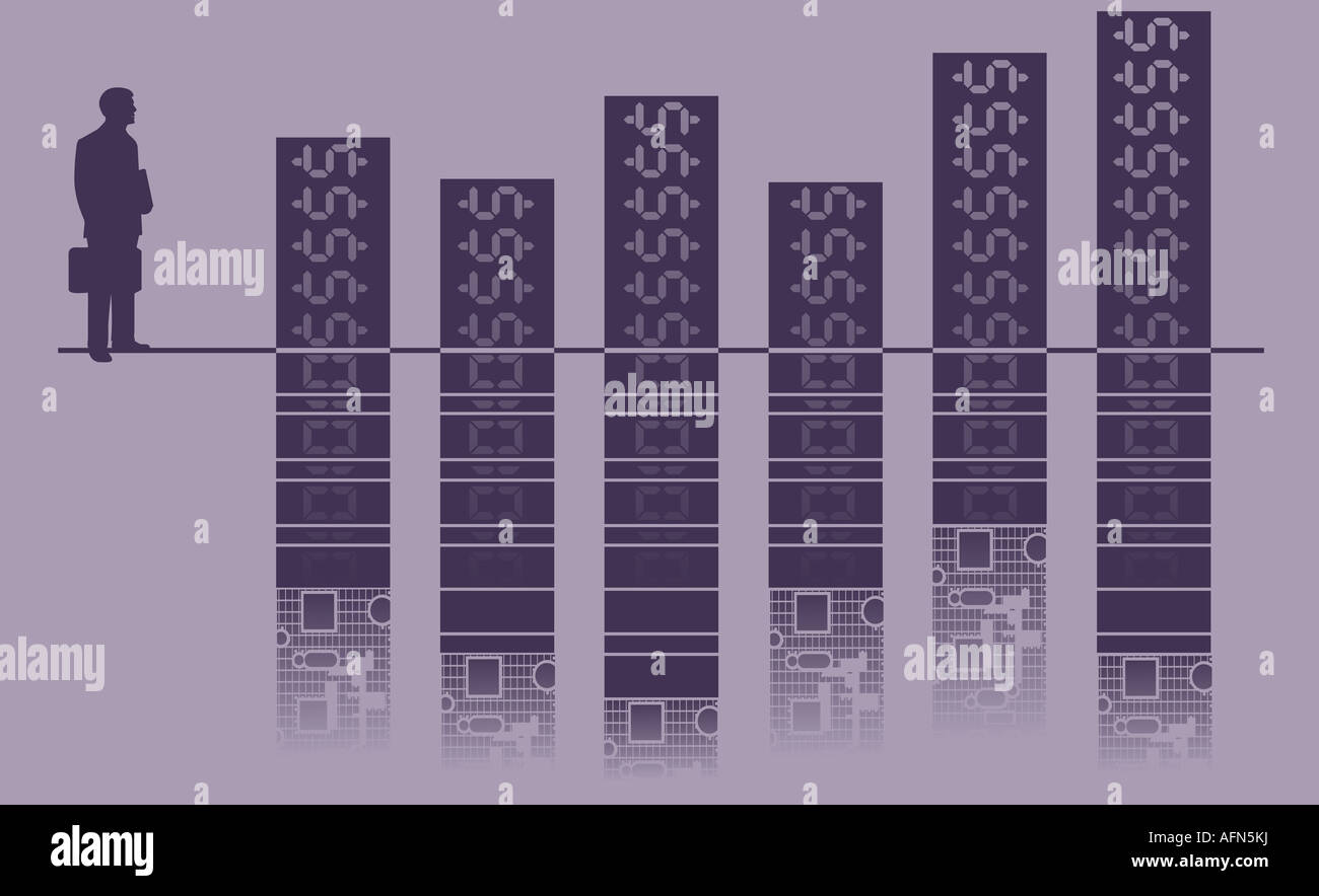 Businessman standing on a line of bar graph Stock Photo - Alamy