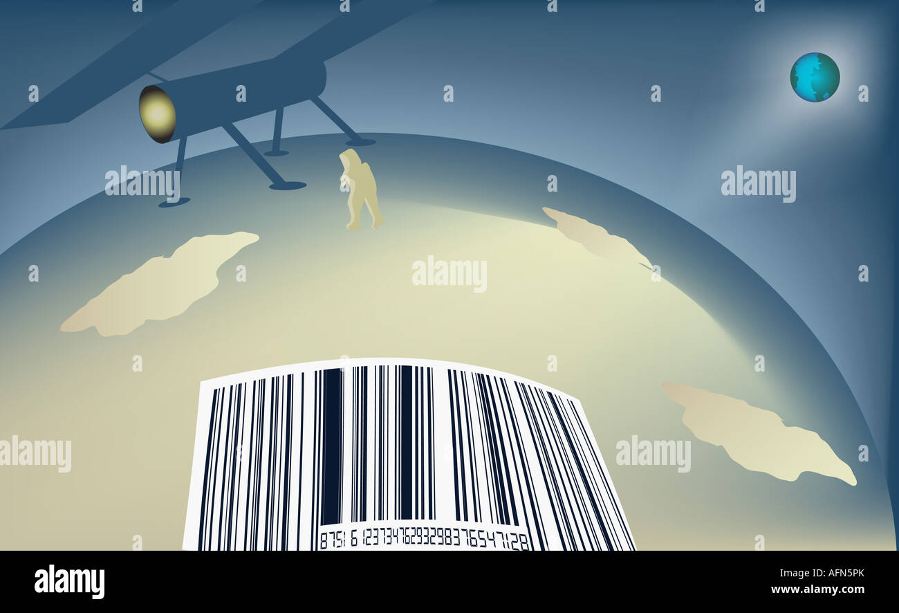Bar code and a space shuttle on the earth Stock Photo - Alamy