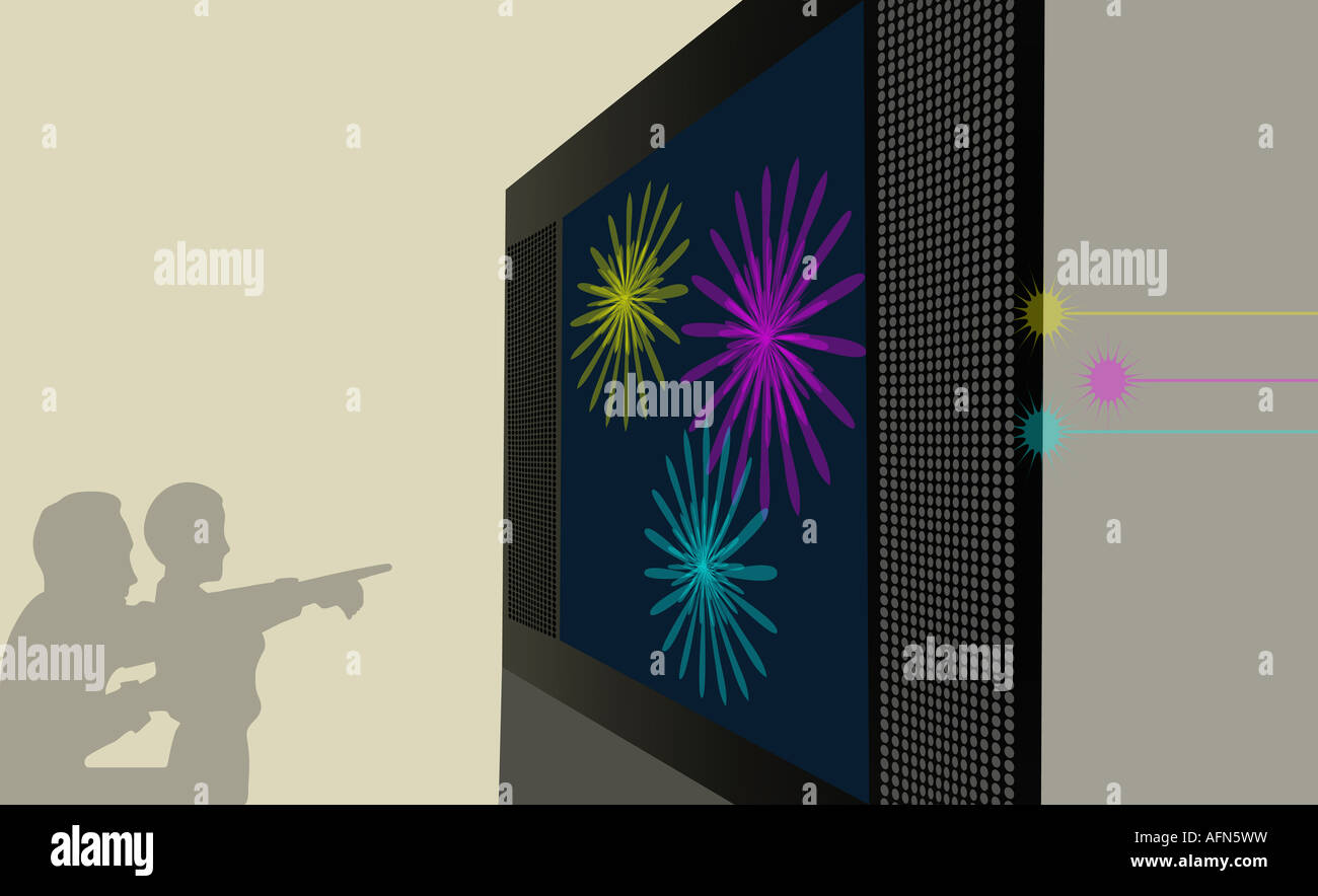 two people looking at a projection screen Stock Photo - Alamy