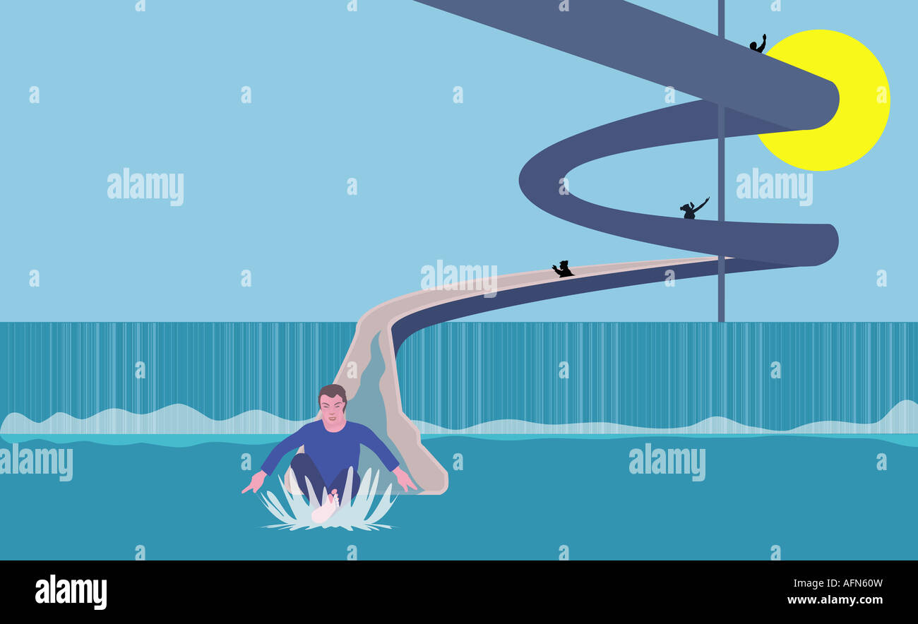 Man sliding on a slide at an amusement park Stock Photo - Alamy