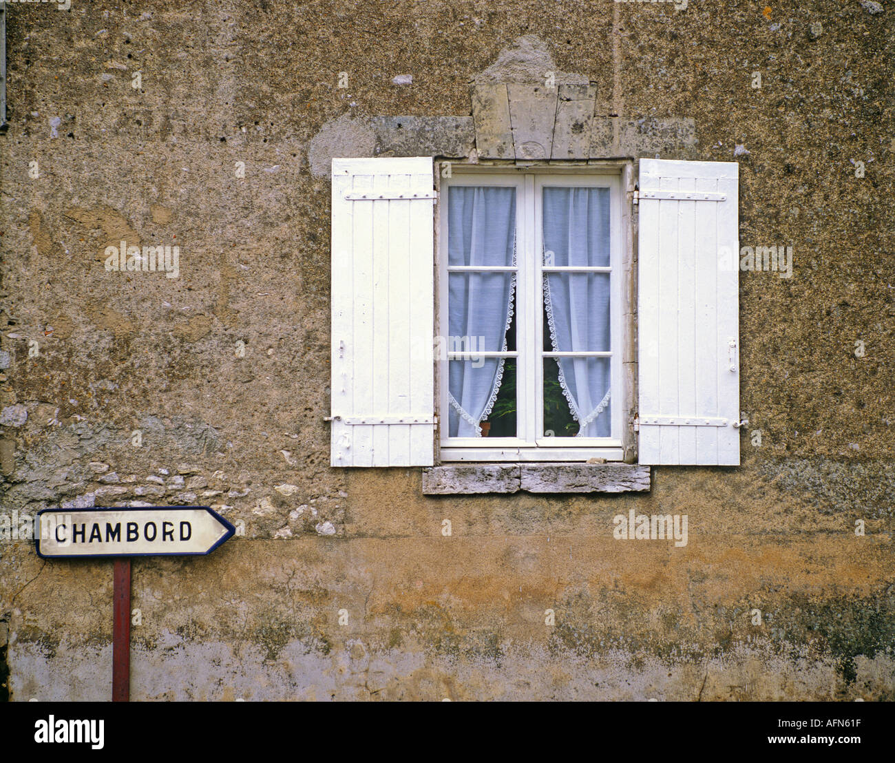 A signboard by a window to Chambord France Stock Photo - Alamy