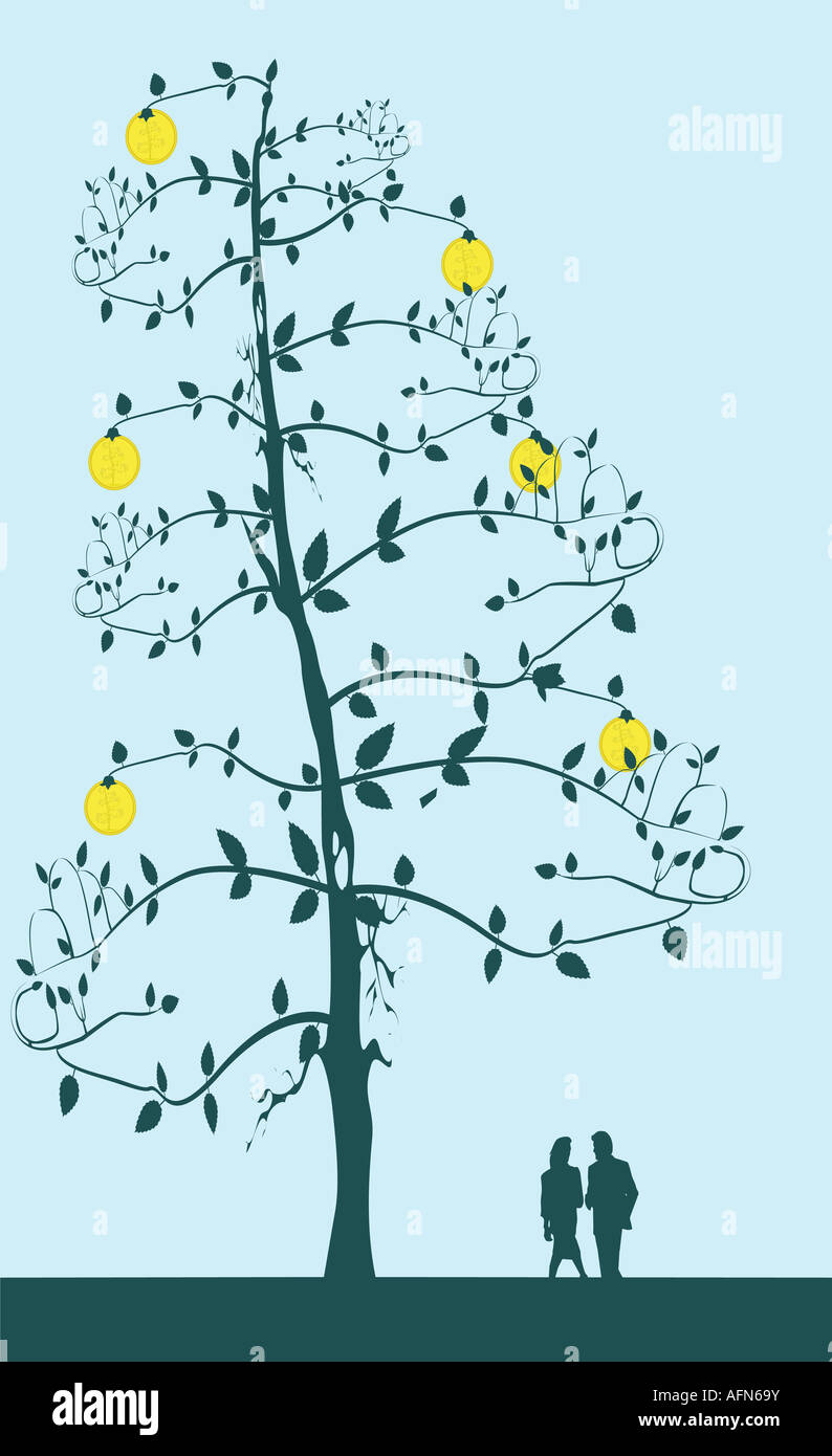 two people under a money tree Stock Photo - Alamy