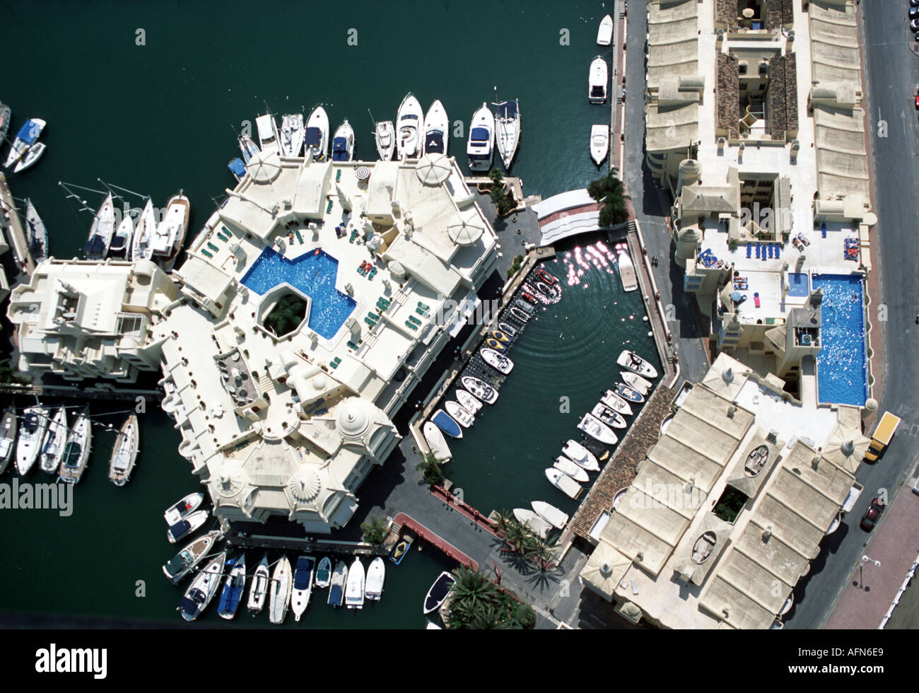 Aerial view of apartment block on Costa del Sol Spain Stock Photo - Alamy