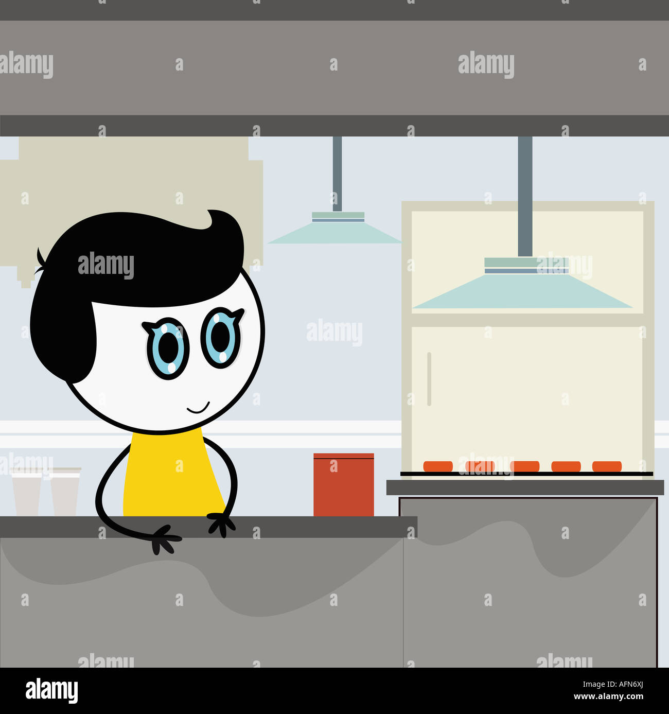 Boy at a kitchen counter Stock Photo - Alamy