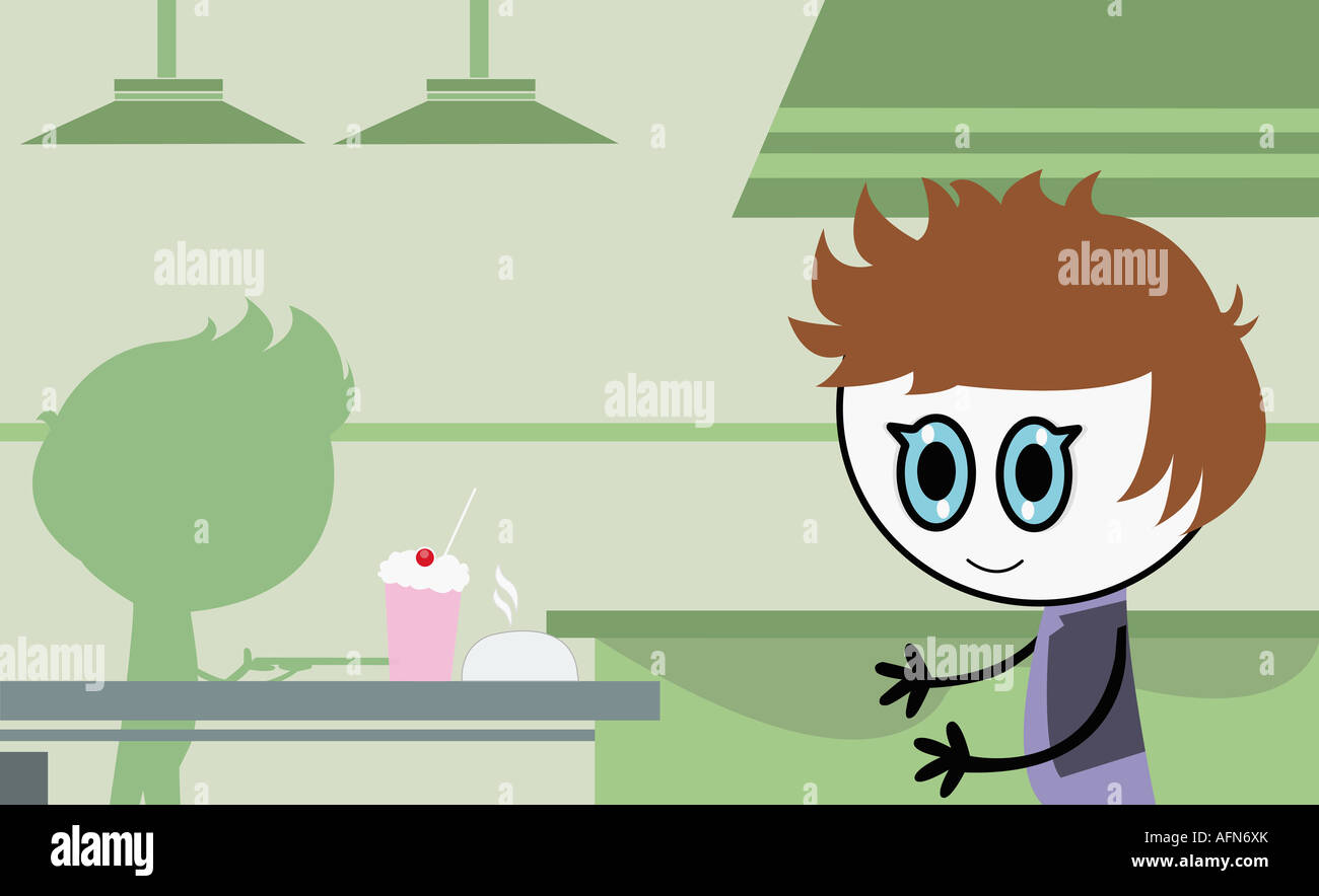 Boy walking towards a table Stock Photo - Alamy