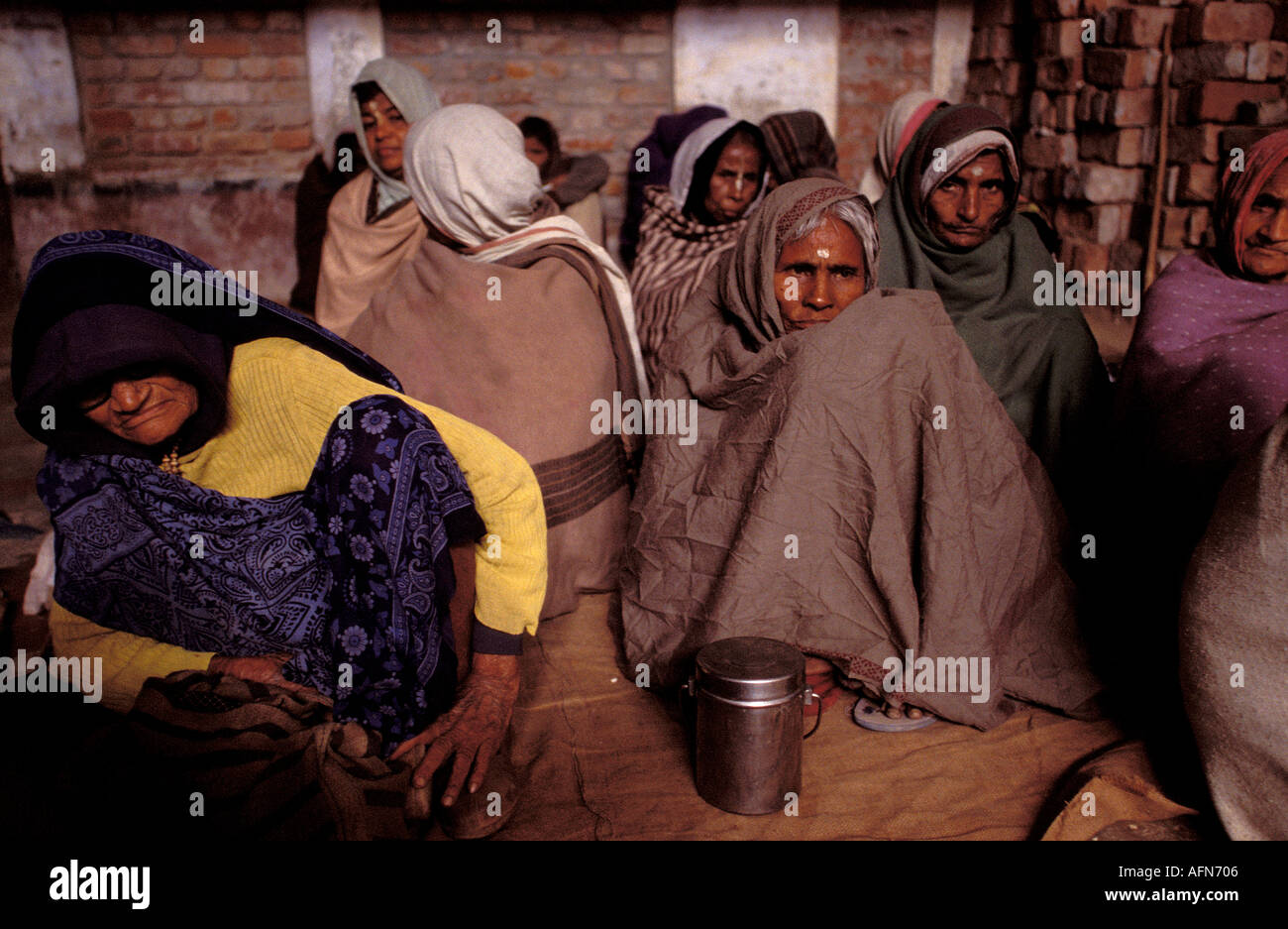India Uttar Pradesh Vrindavan Widows sitting in the Bhajan Ashram the ...