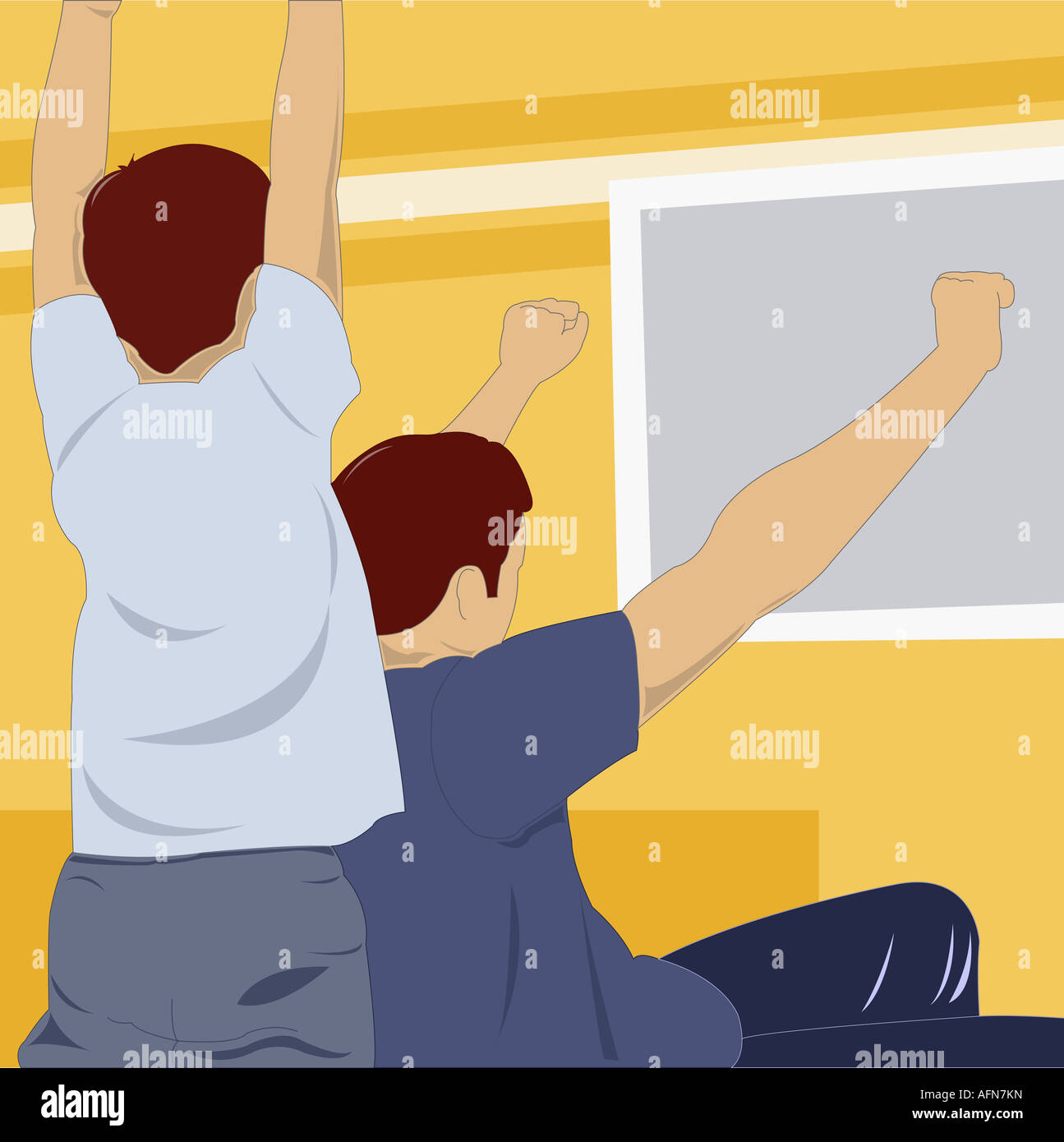 Man and a boy cheering Stock Photo - Alamy
