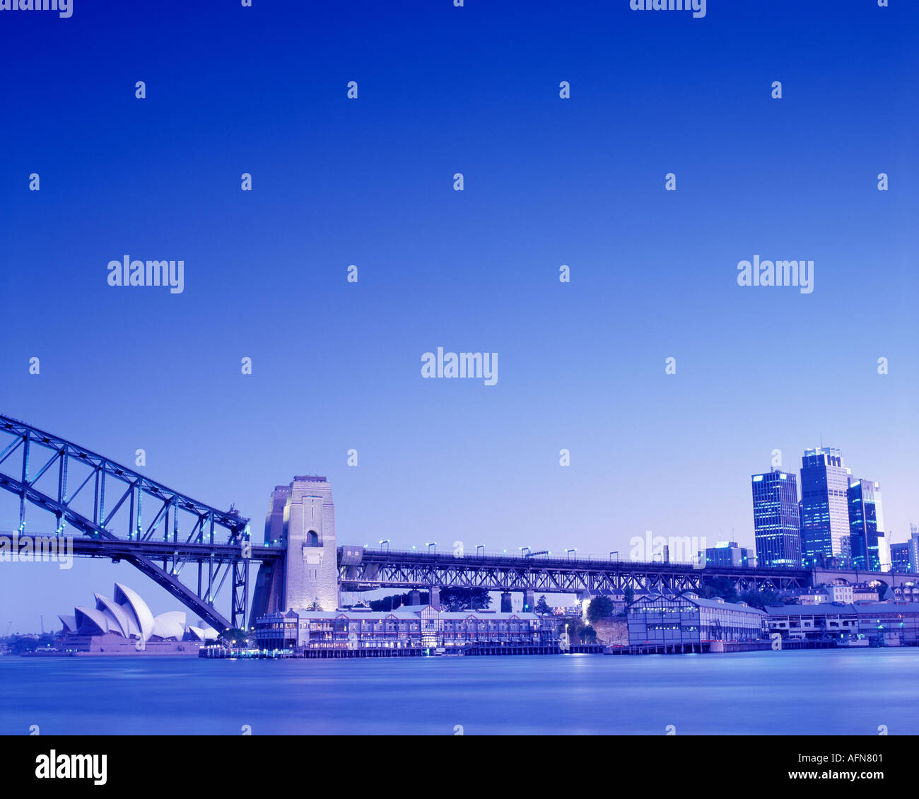City business district panorama with Sydney Opera House and Bridge at ...
