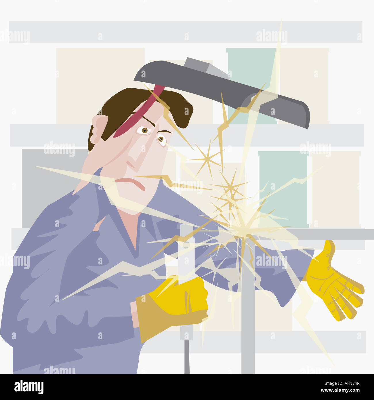 Welder welding an iron rod Stock Photo - Alamy