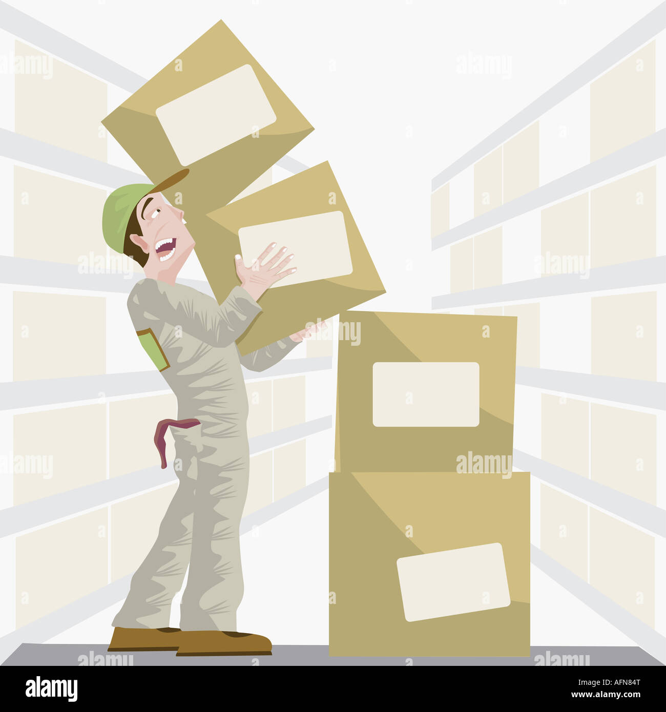 Man holding a stack of heavy cartons Stock Photo - Alamy