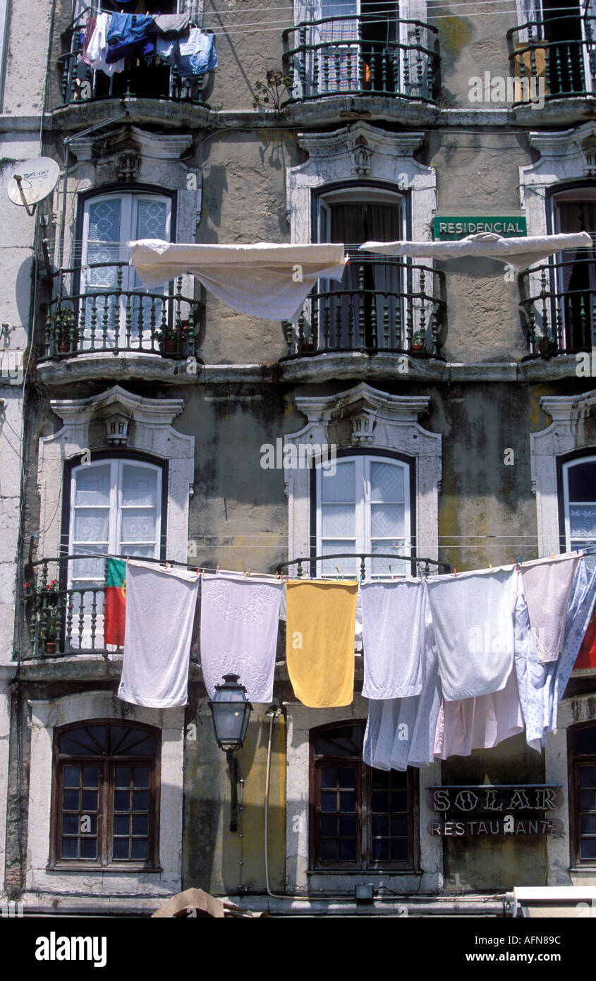 Portugal Lisbon Laundry hangs on a building in Alfama the Moorish ...