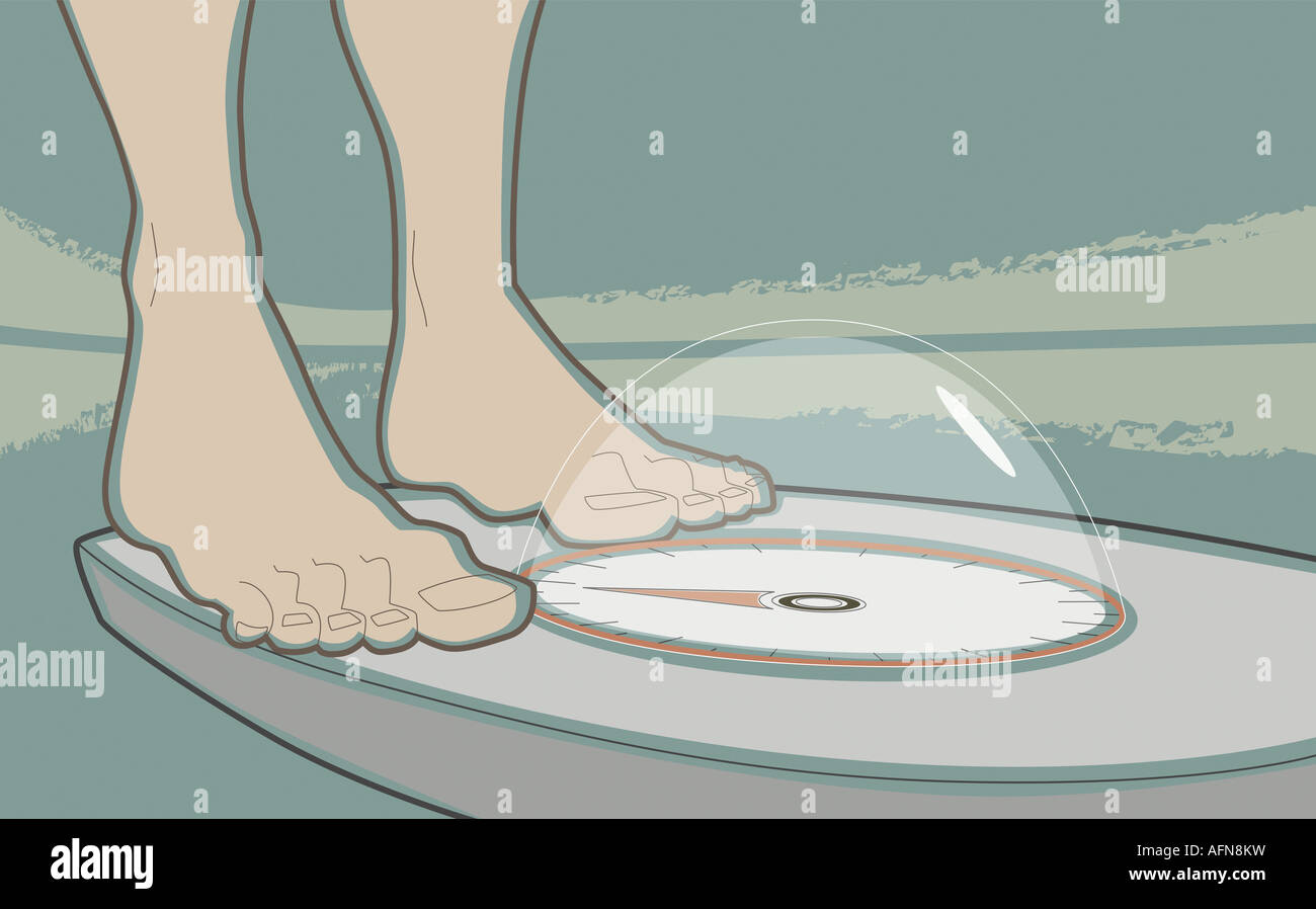 Person standing on a weighing scale Stock Photo - Alamy