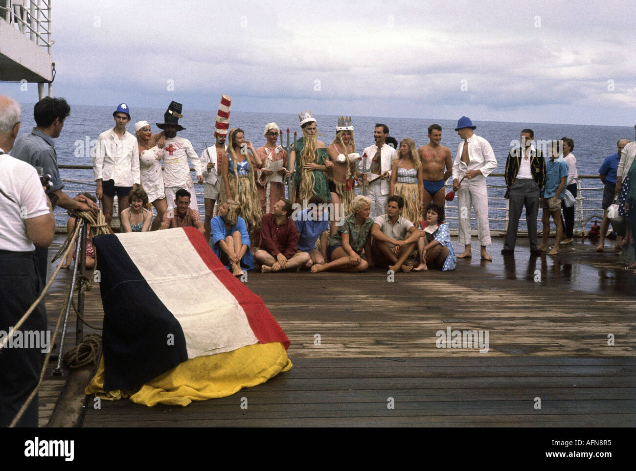 tourism, sea cruise, line-crossing ceremony ahead of Africa, group of ...