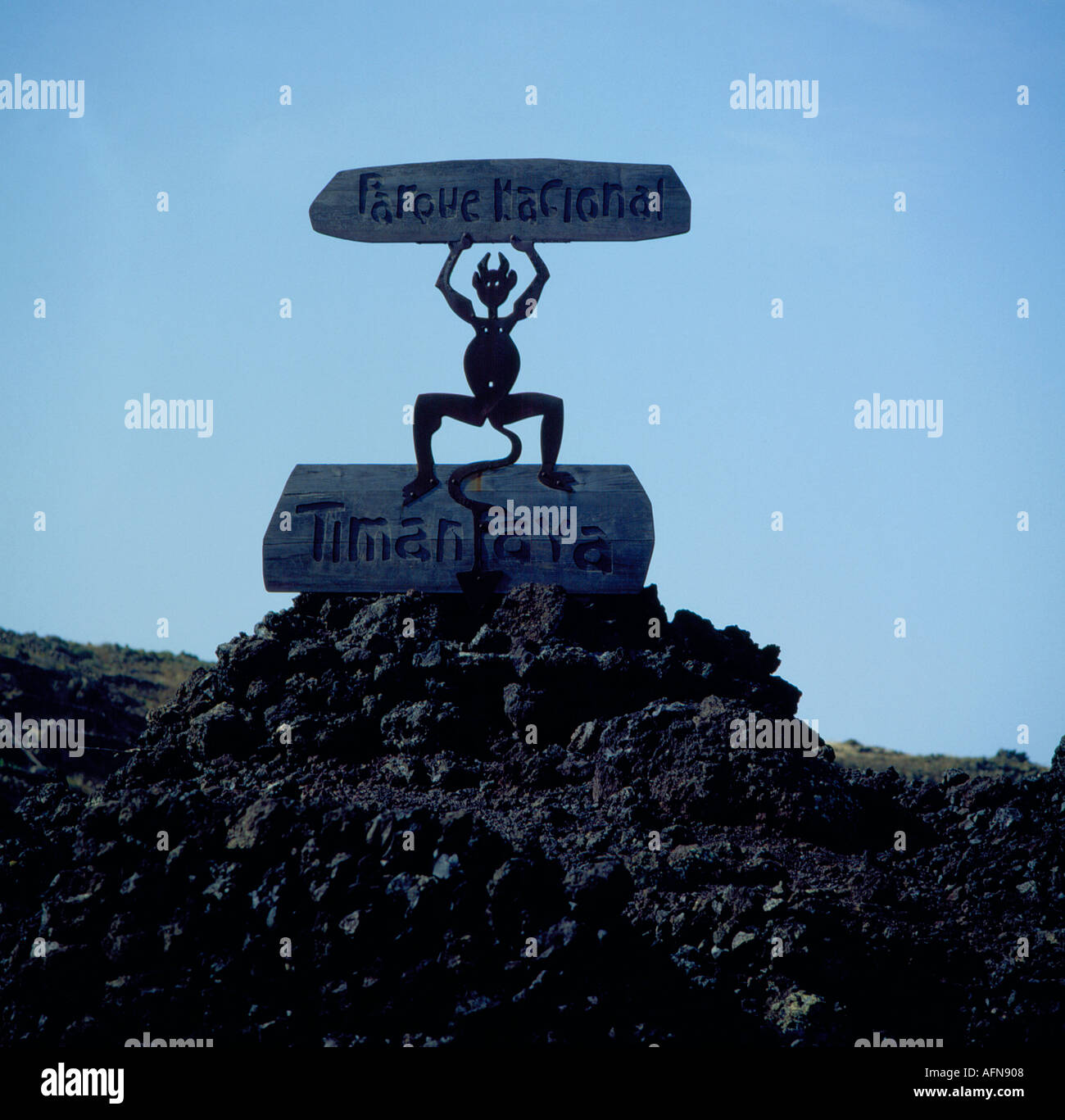 Lanzarote Lava field sign. Photo by Willy Matheisl Stock Photo - Alamy