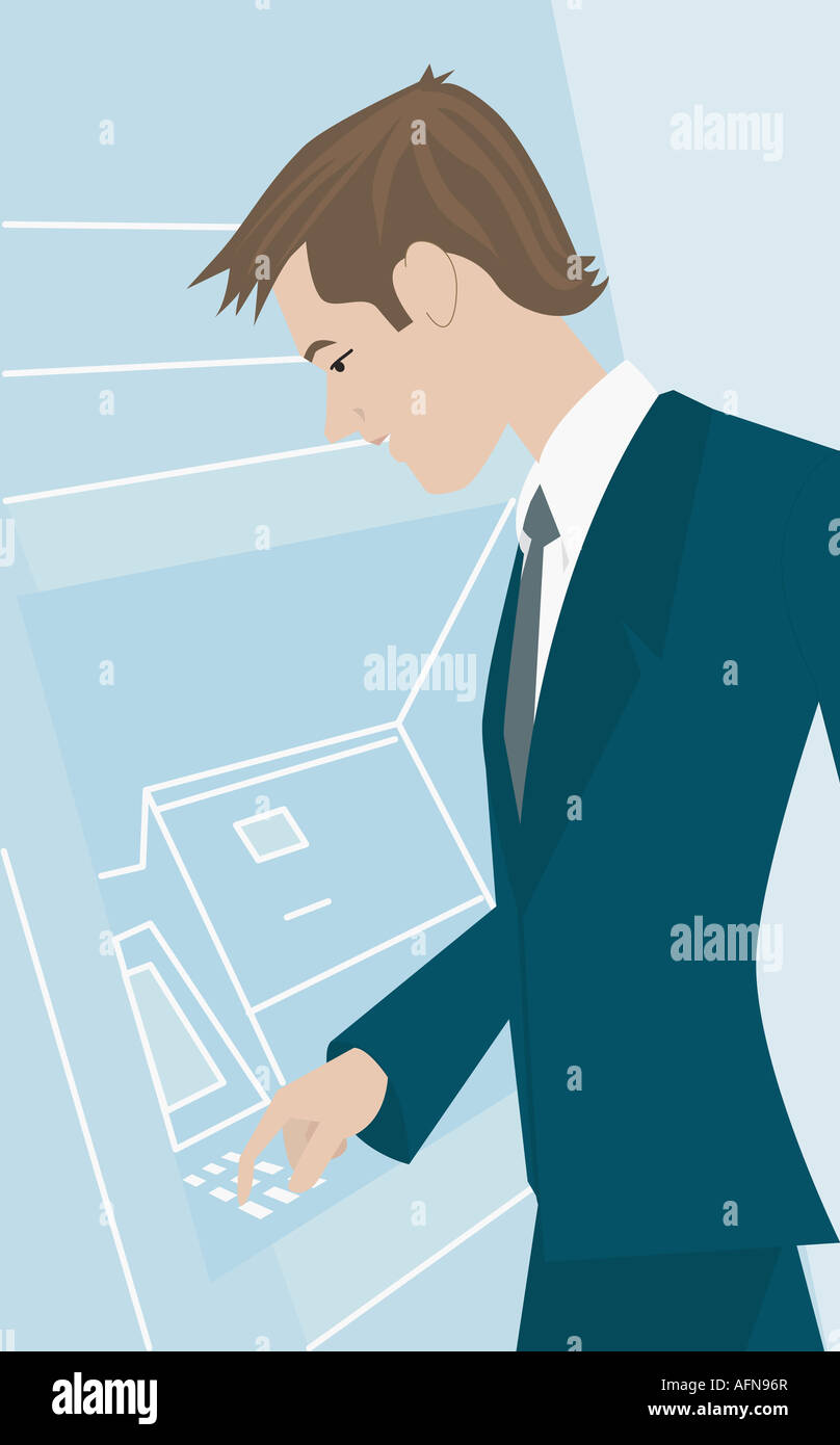 Businessman using an ATM machine Stock Photo - Alamy