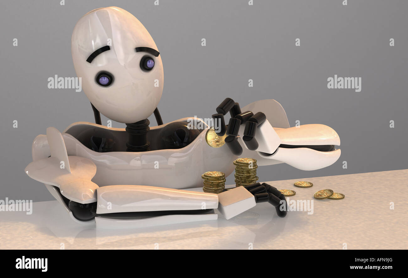 Robot counting coins Stock Photo - Alamy