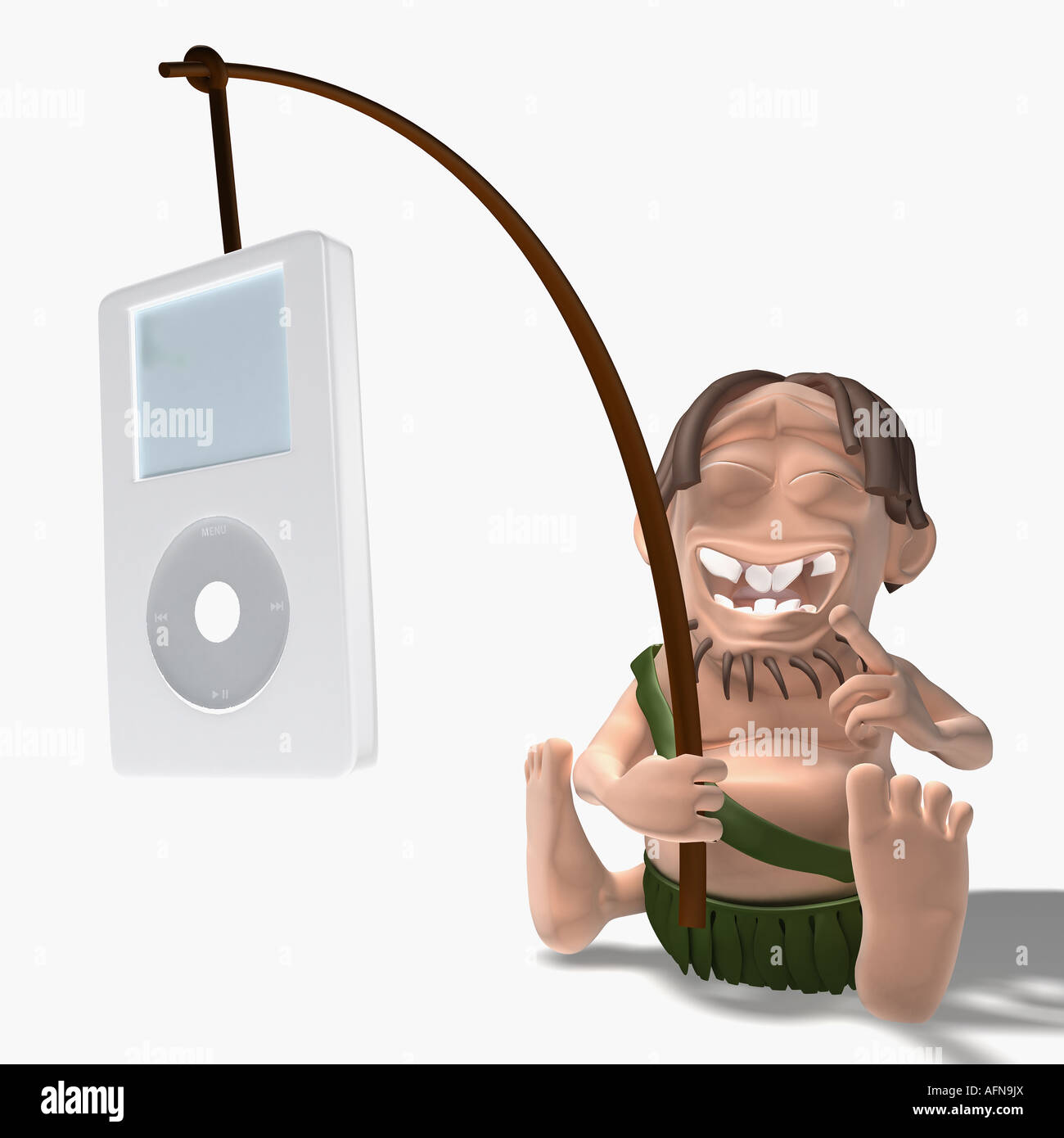 MP3 player hanging from a stick held by a man Stock Photo - Alamy