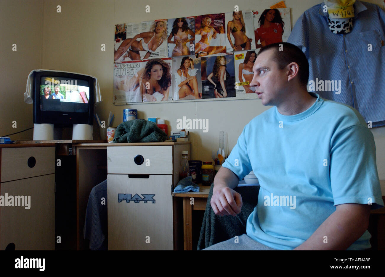 Inside a prisoners cell at HMP Weare the Prison Ship at Portland Port ...