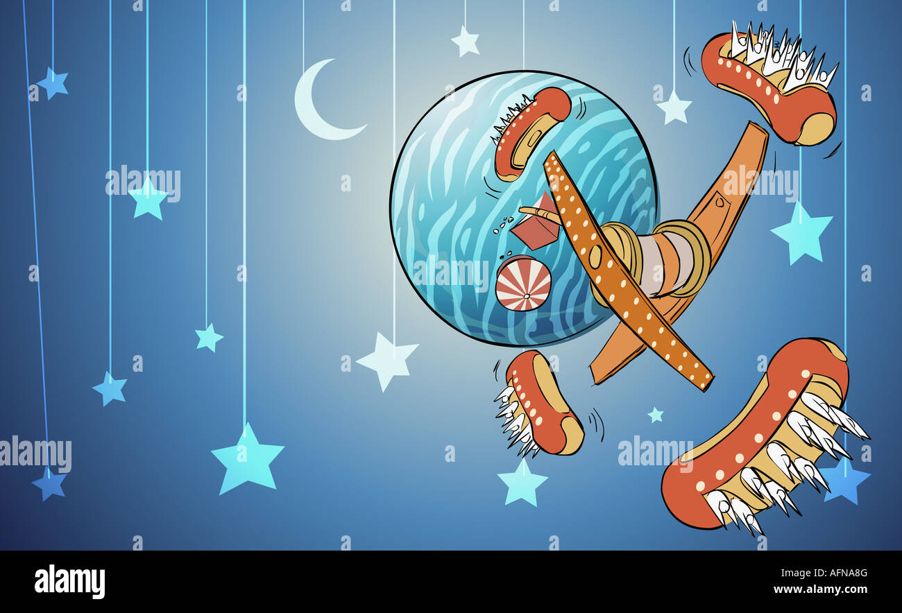 Amusement park ride on a planet in space Stock Photo - Alamy