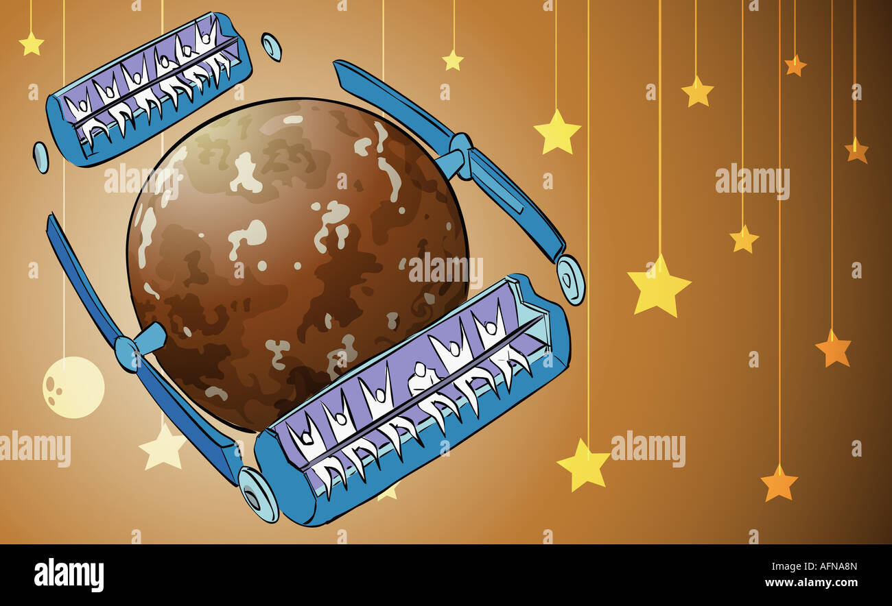 Amusement park ride on a planet in space Stock Photo - Alamy