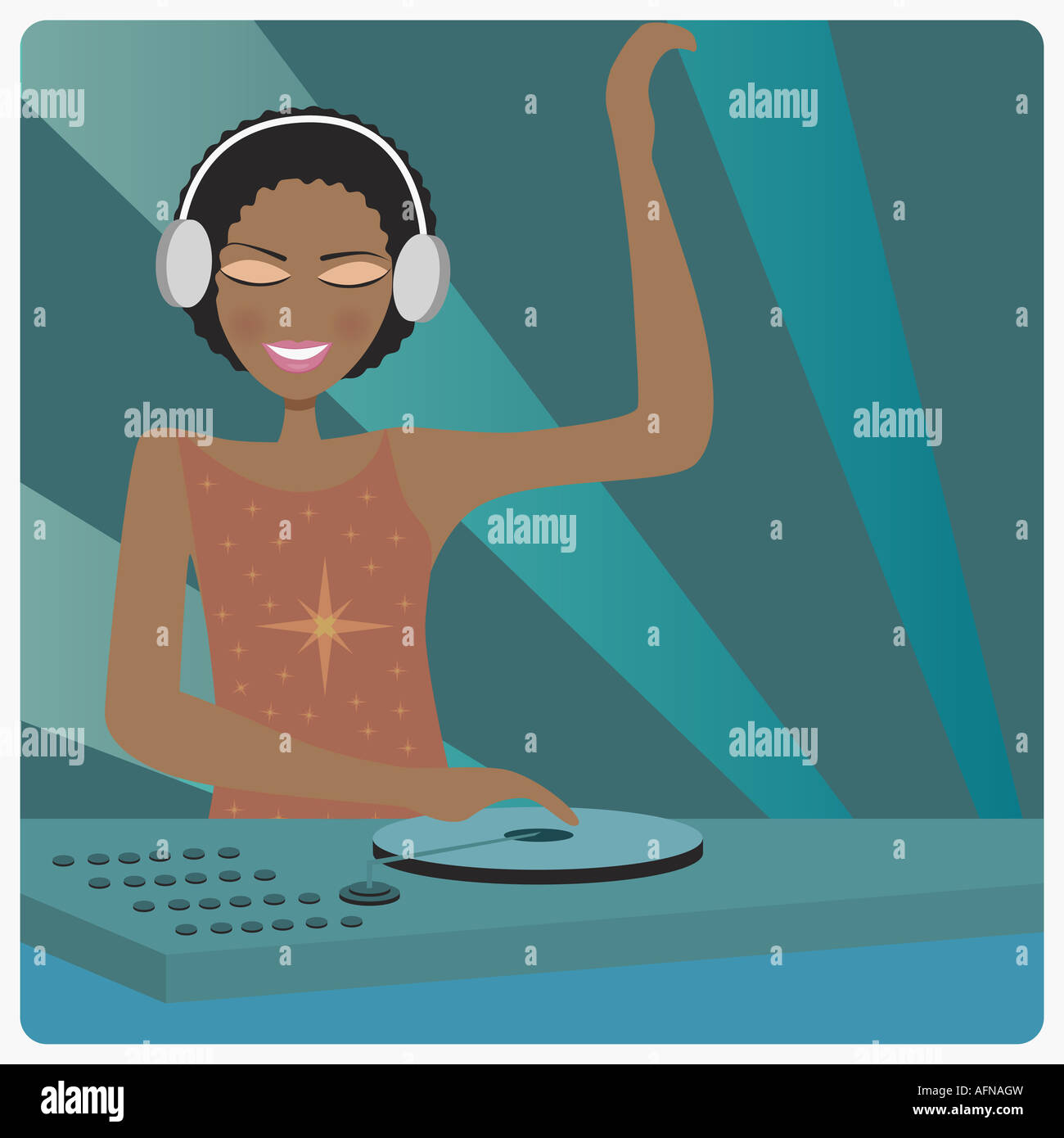 Female dj wearing headphones and playing music Stock Photo - Alamy