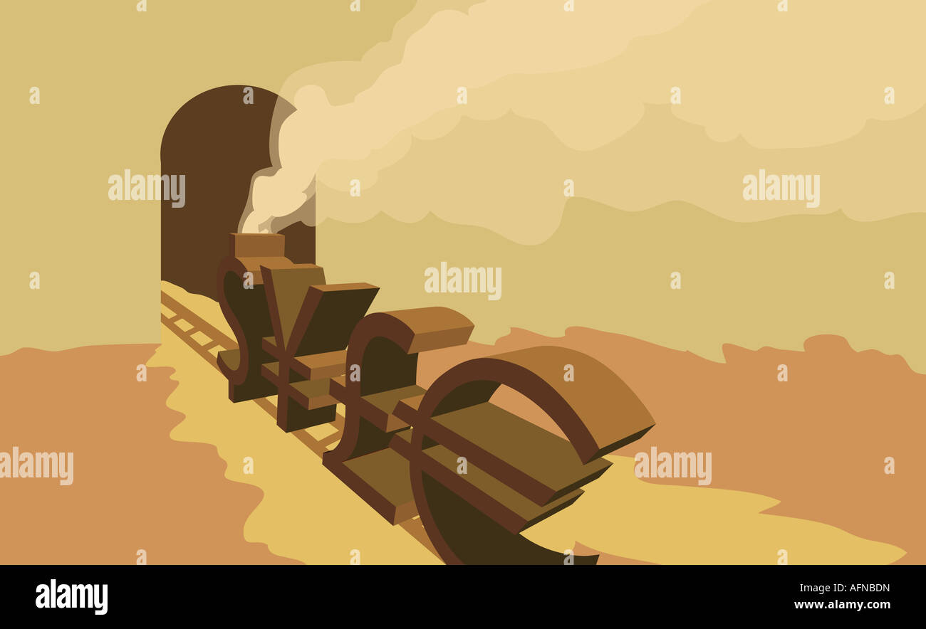 High angle view of a railroad car of currency symbols Stock Photo - Alamy