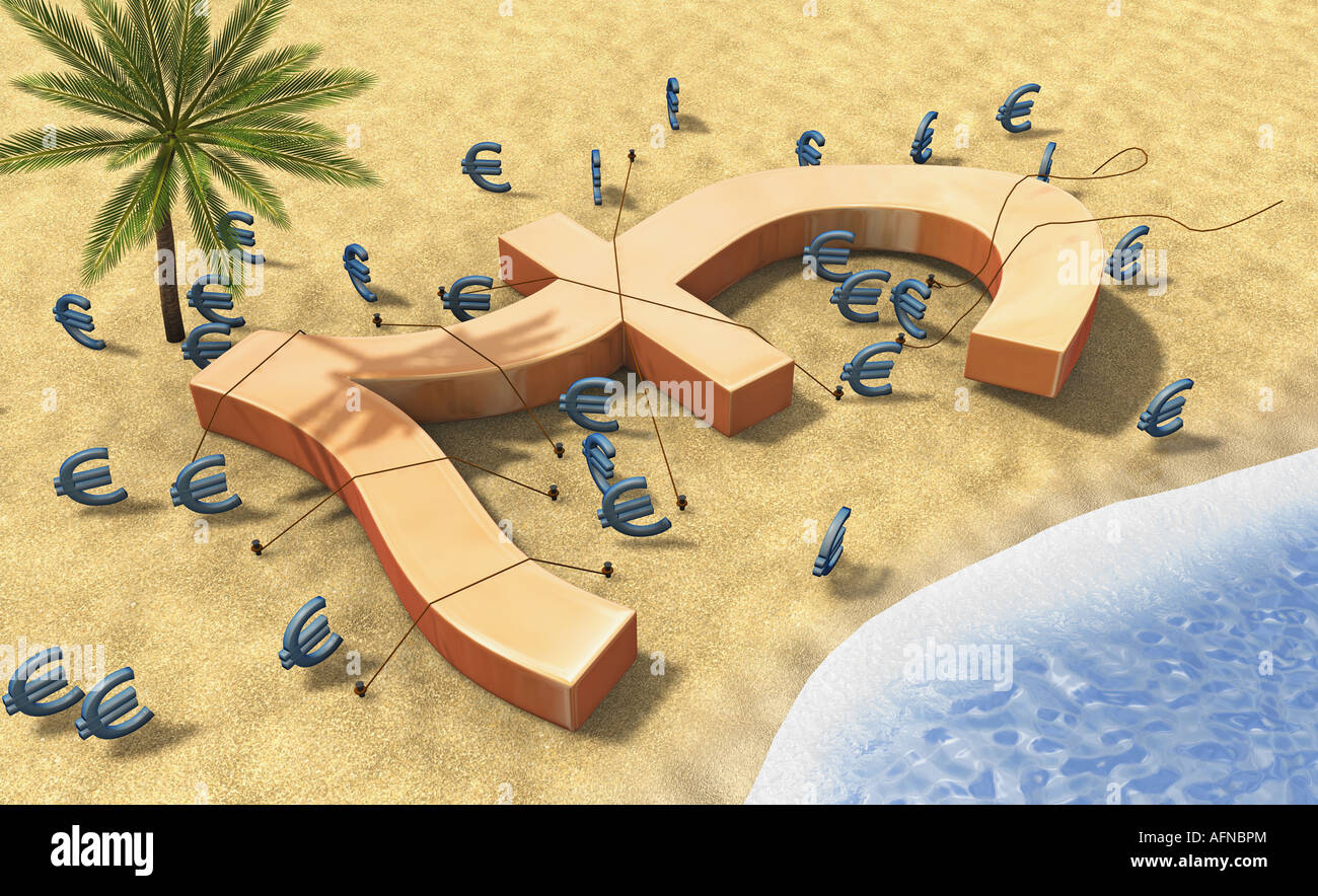 Pound sign being tied up by euro signs Stock Photo - Alamy