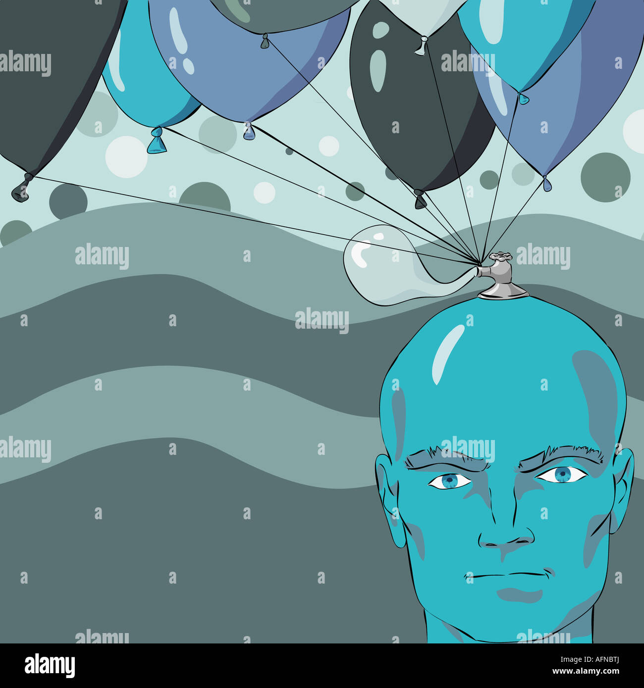 Helium Balloon on a man's head Stock Photo - Alamy