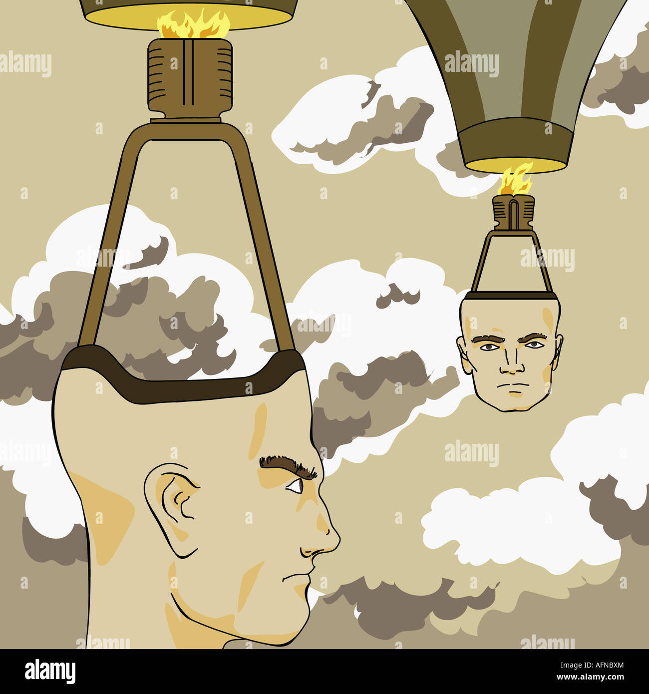 Man's head in the form of a hot air balloon Stock Photo - Alamy