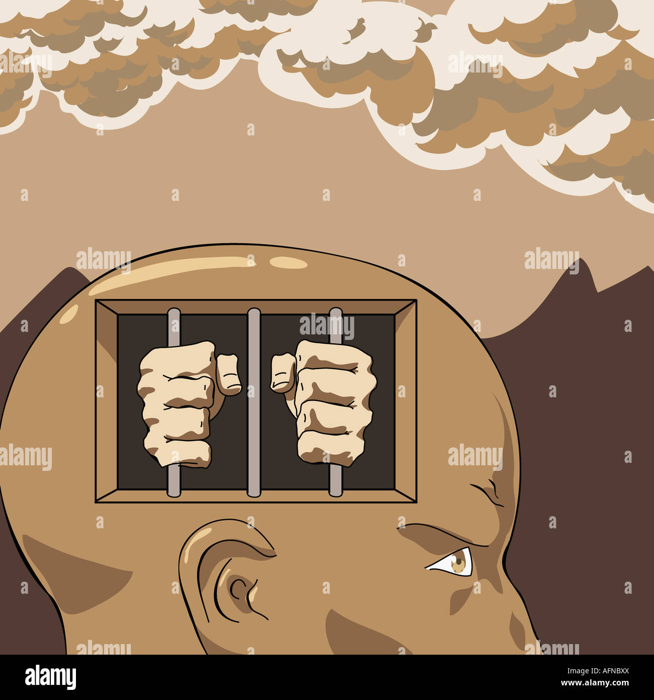 Man's head in the form of a prison Stock Photo - Alamy