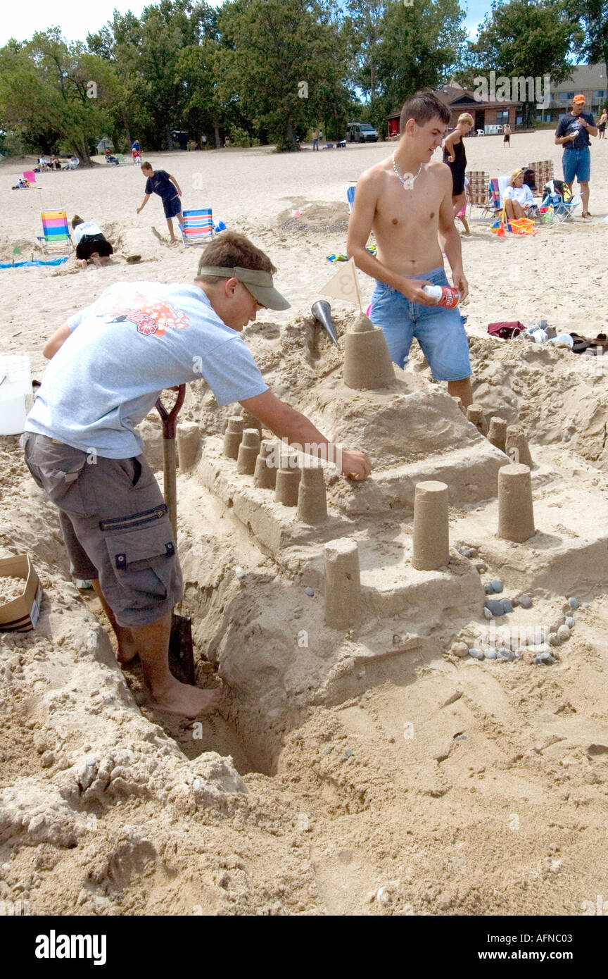 People build sand castles on the beach at Port Huron Michigan Stock ...