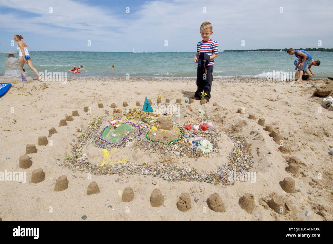 People build sand castles on the beach at Port Huron Michigan Stock ...