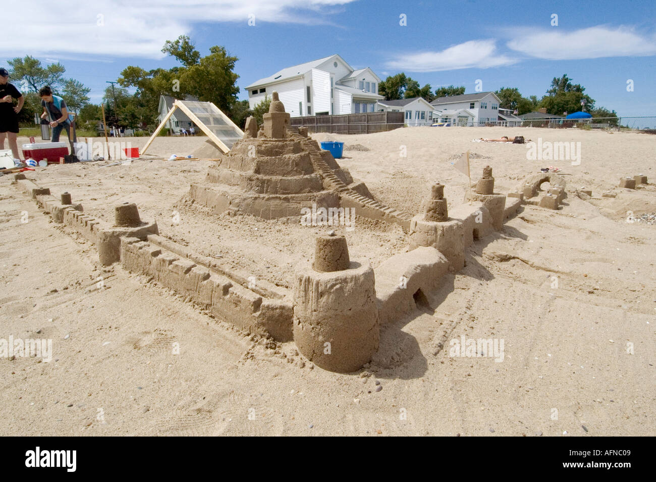 People build sand castles on the beach at Port Huron Michigan Stock ...