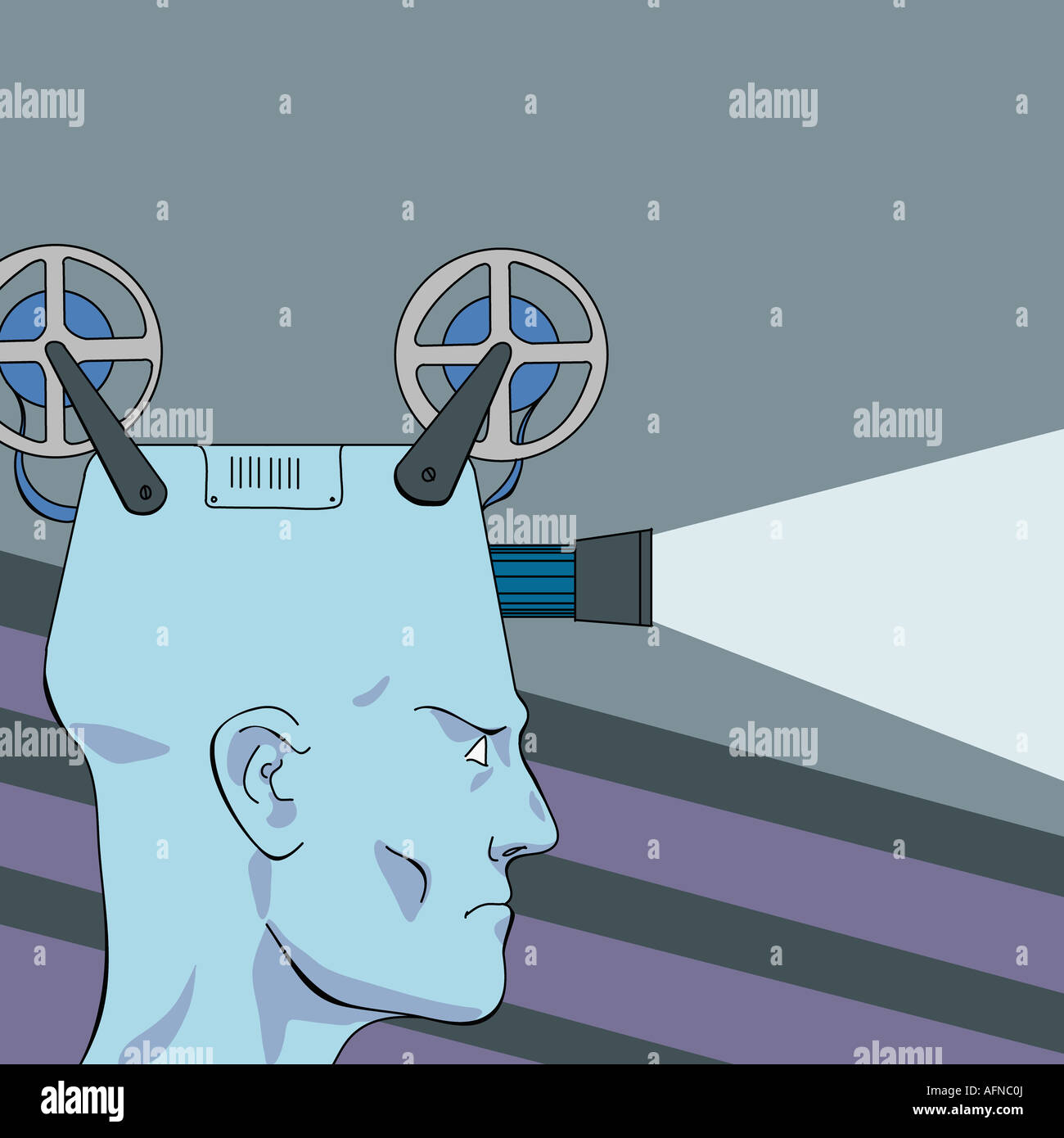 Man's head in the form of a projector Stock Photo - Alamy