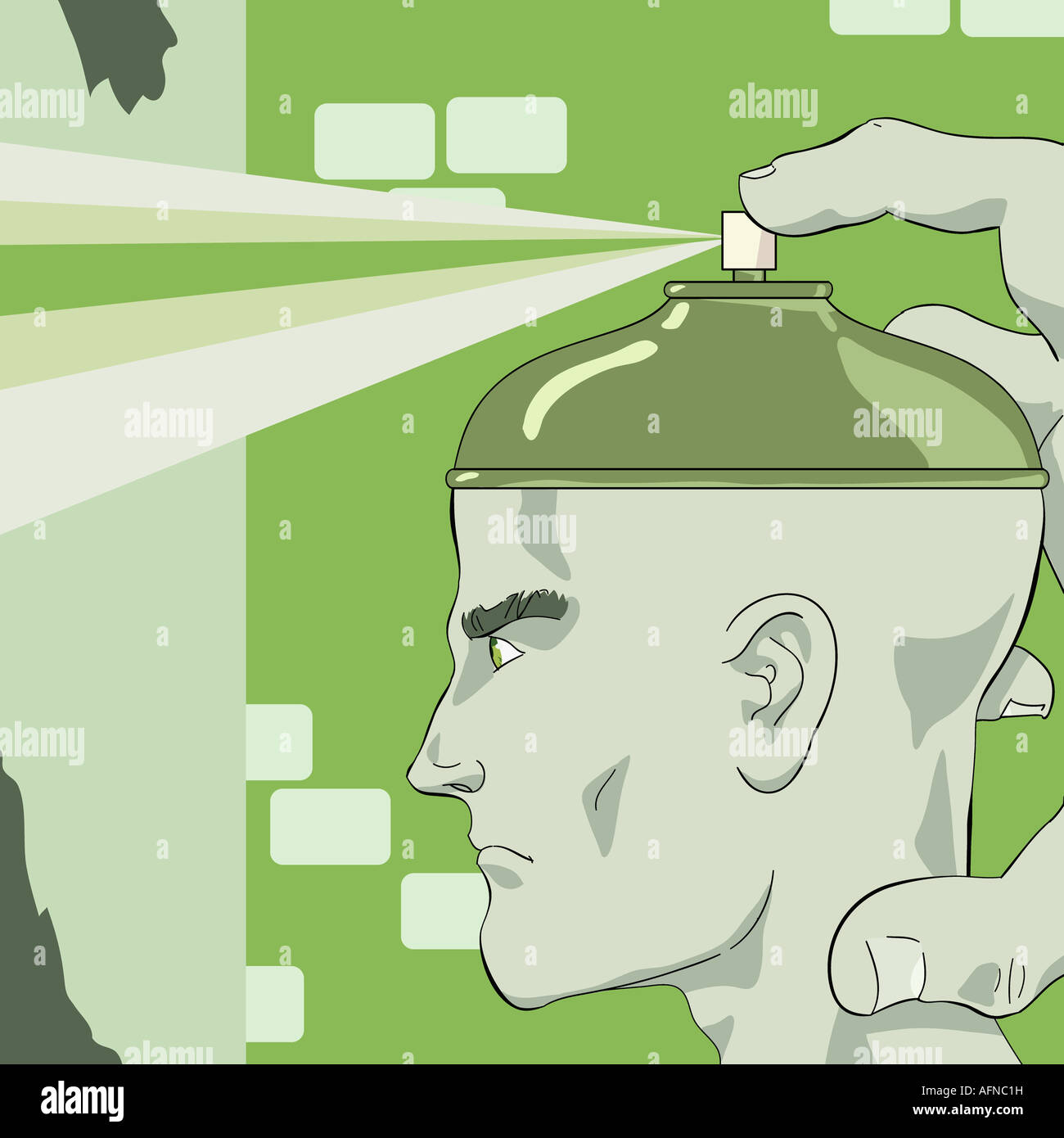 Man's head in the form of a spray can Stock Photo - Alamy