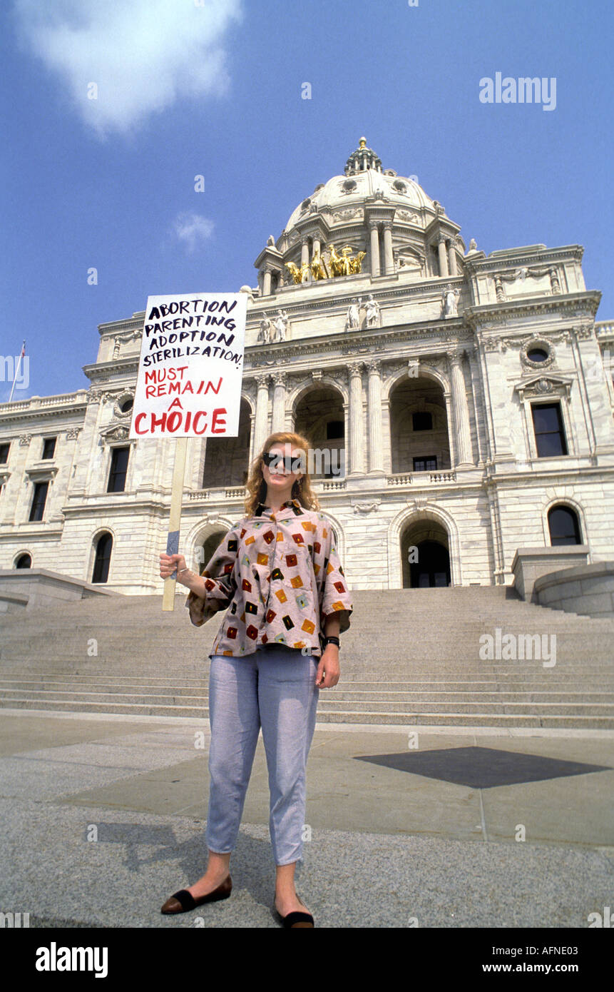Pro choice female demonstrates on the steps of the state capital at St ...