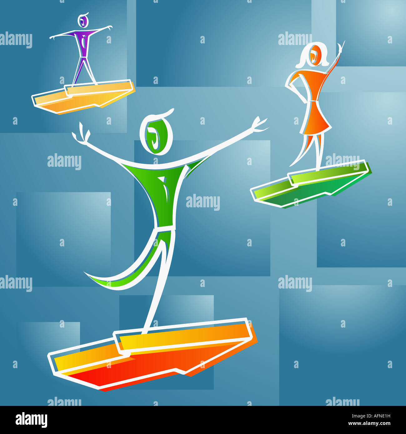 three people standing on arrow signs Stock Photo - Alamy