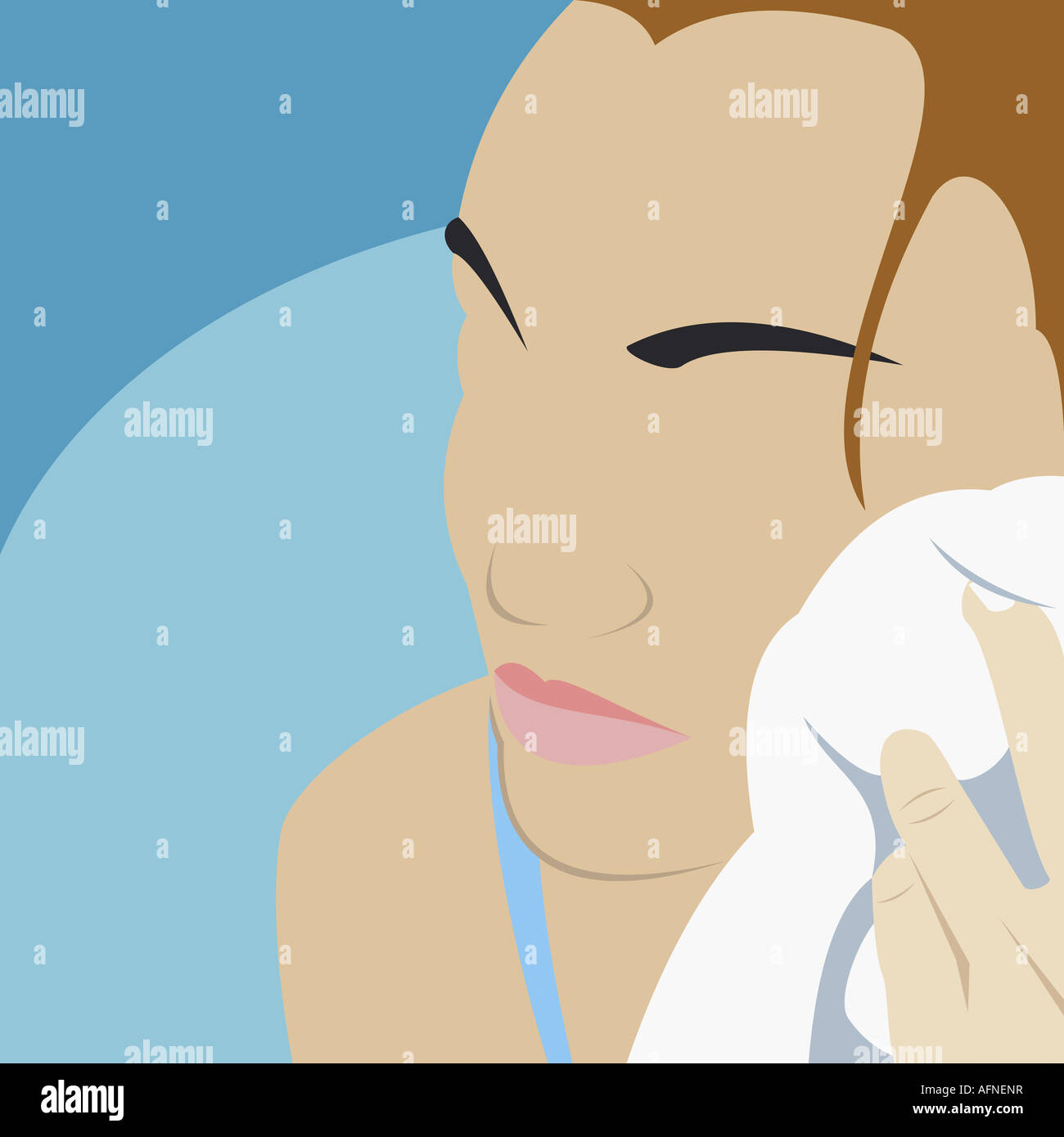 Young woman wiping her face with a towel Stock Photo - Alamy